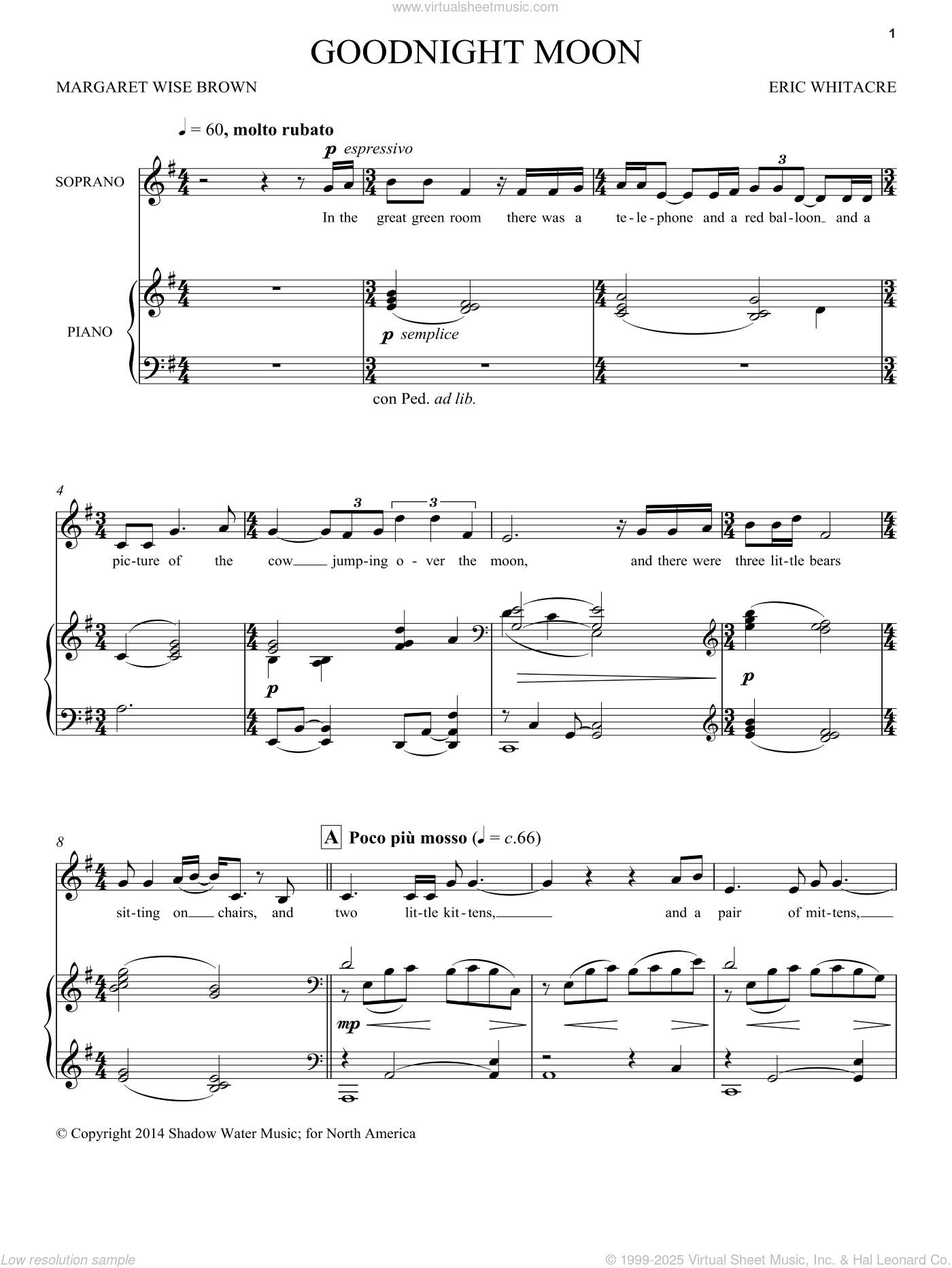 Goodnight Moon sheet music for voice and piano (PDF)