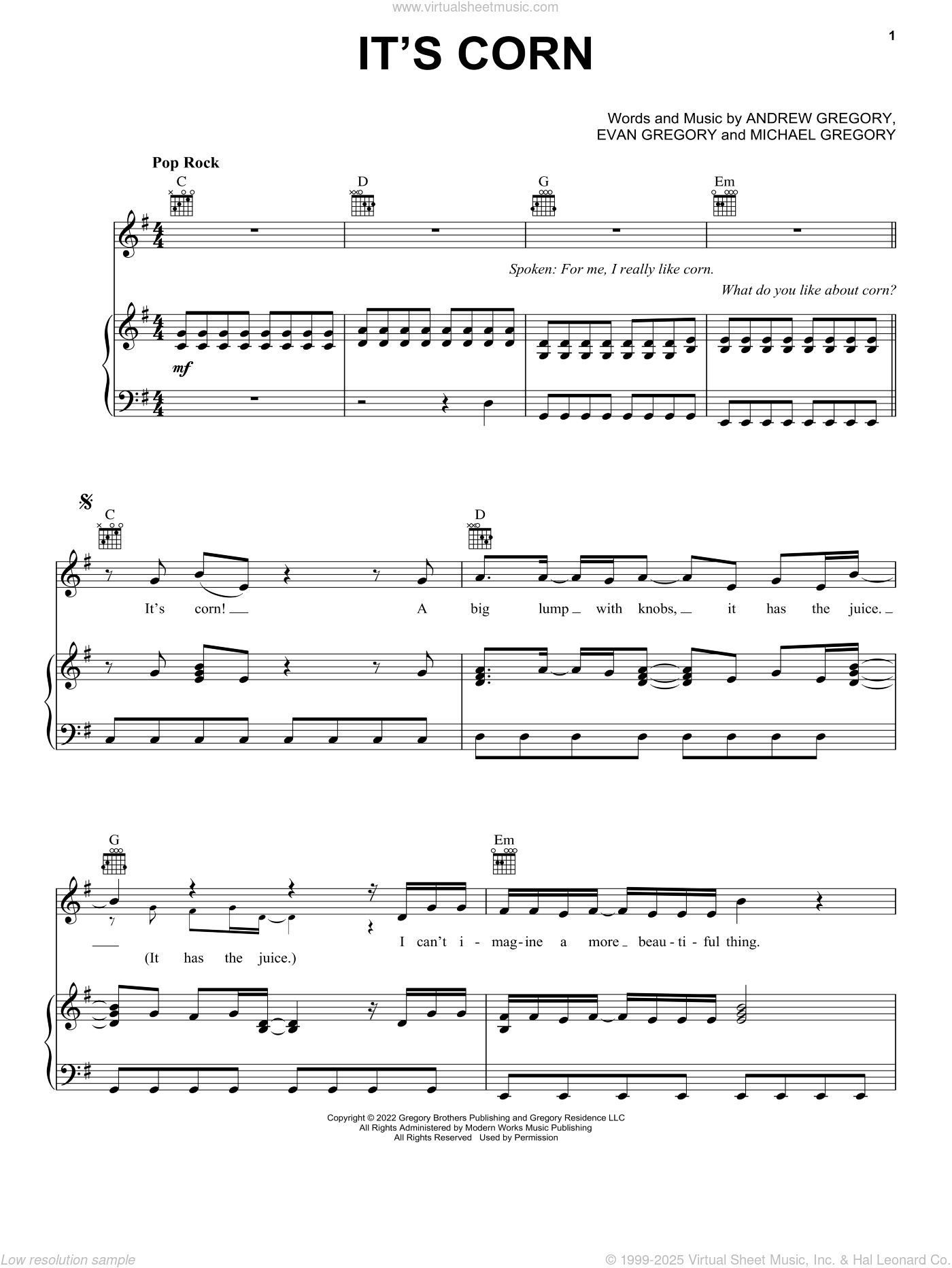 It's Corn (feat. Tariq) sheet music for voice, piano or guitar