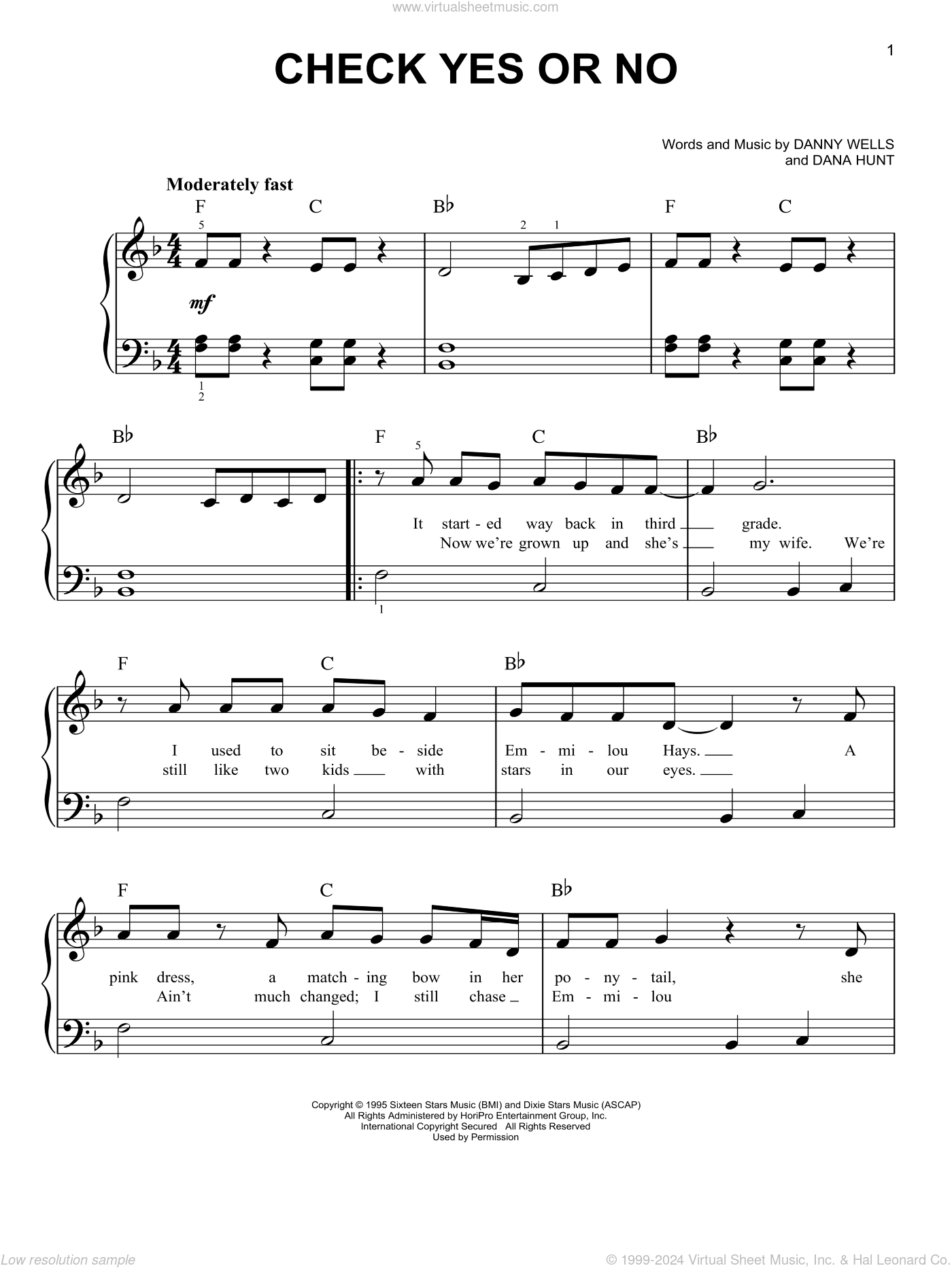 Check Yes Or No sheet music for piano solo (PDF-interactive)