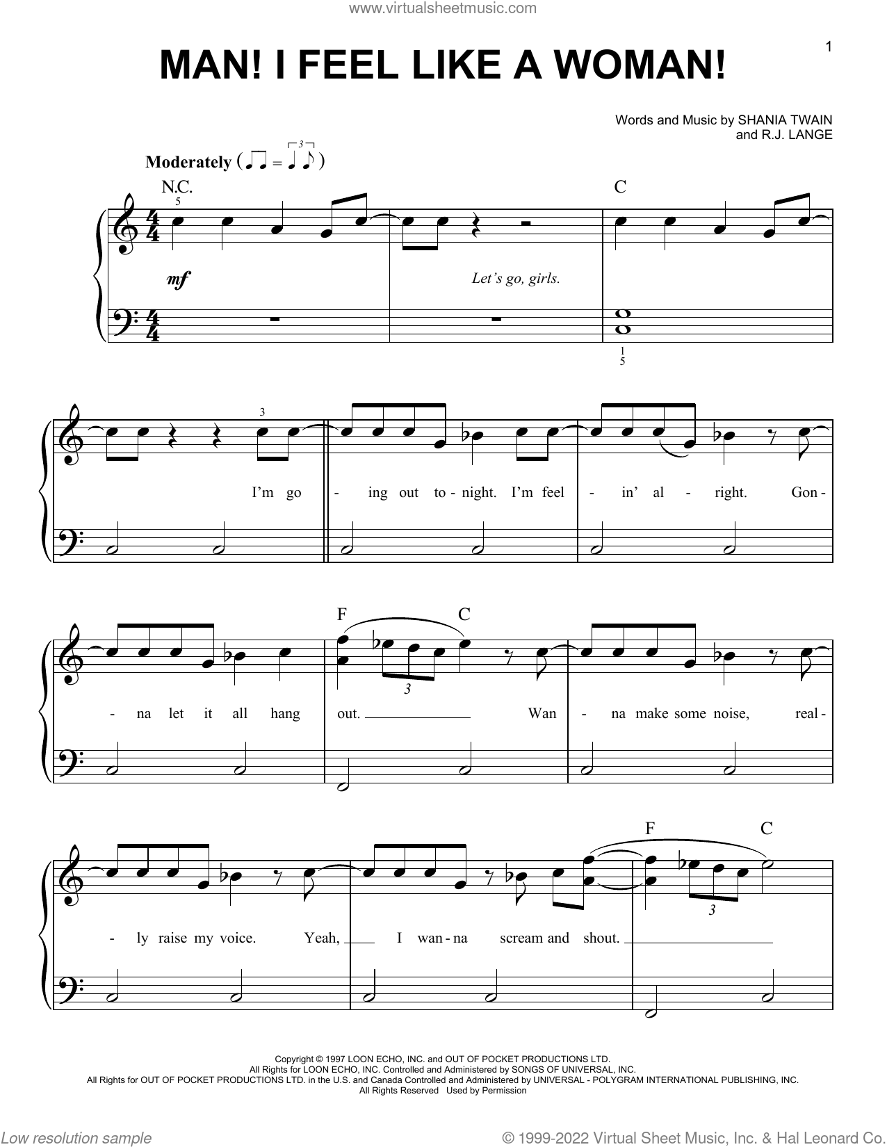 Man! I Feel Like A Woman! sheet music for piano solo (PDF)