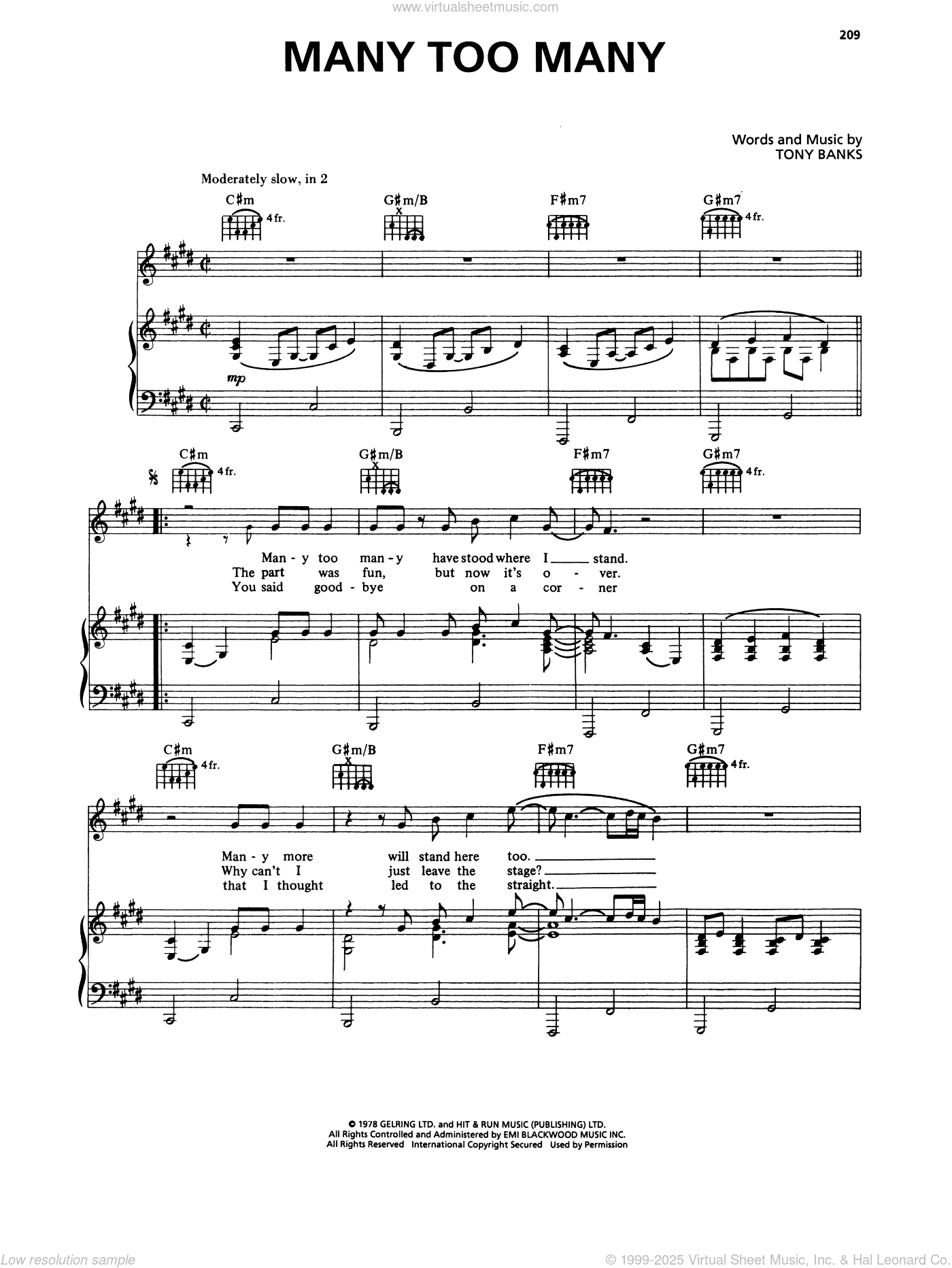 Many Too Many sheet music for voice, piano or guitar (PDF)