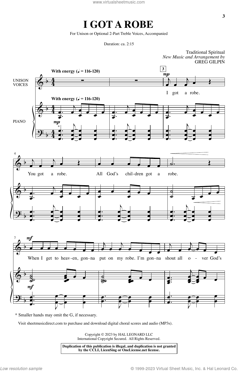 I Got A Robe sheet music for choir (Unison, 2-Part Treble) (PDF)