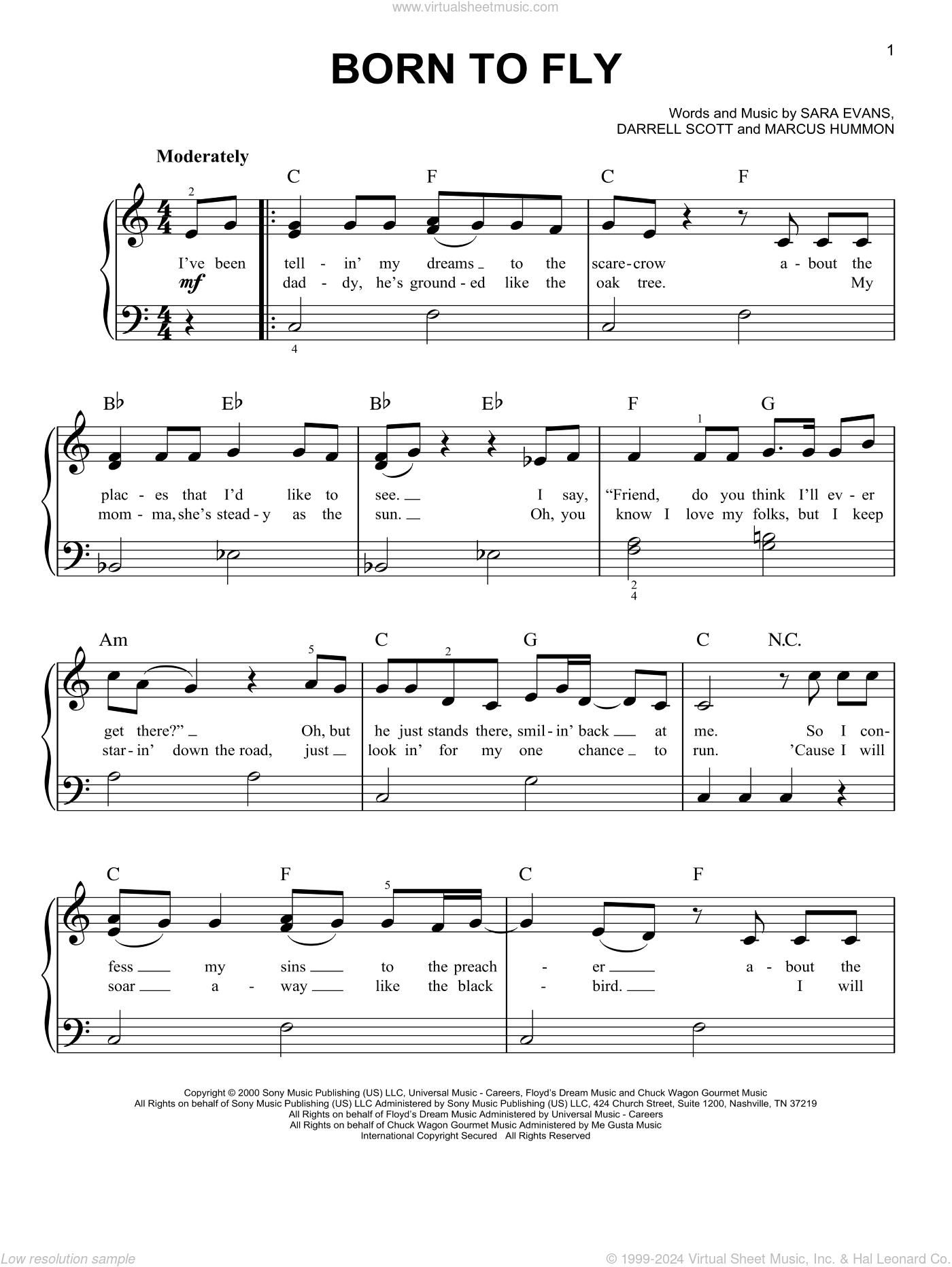 Born To Fly sheet music for piano solo (PDF-interactive)