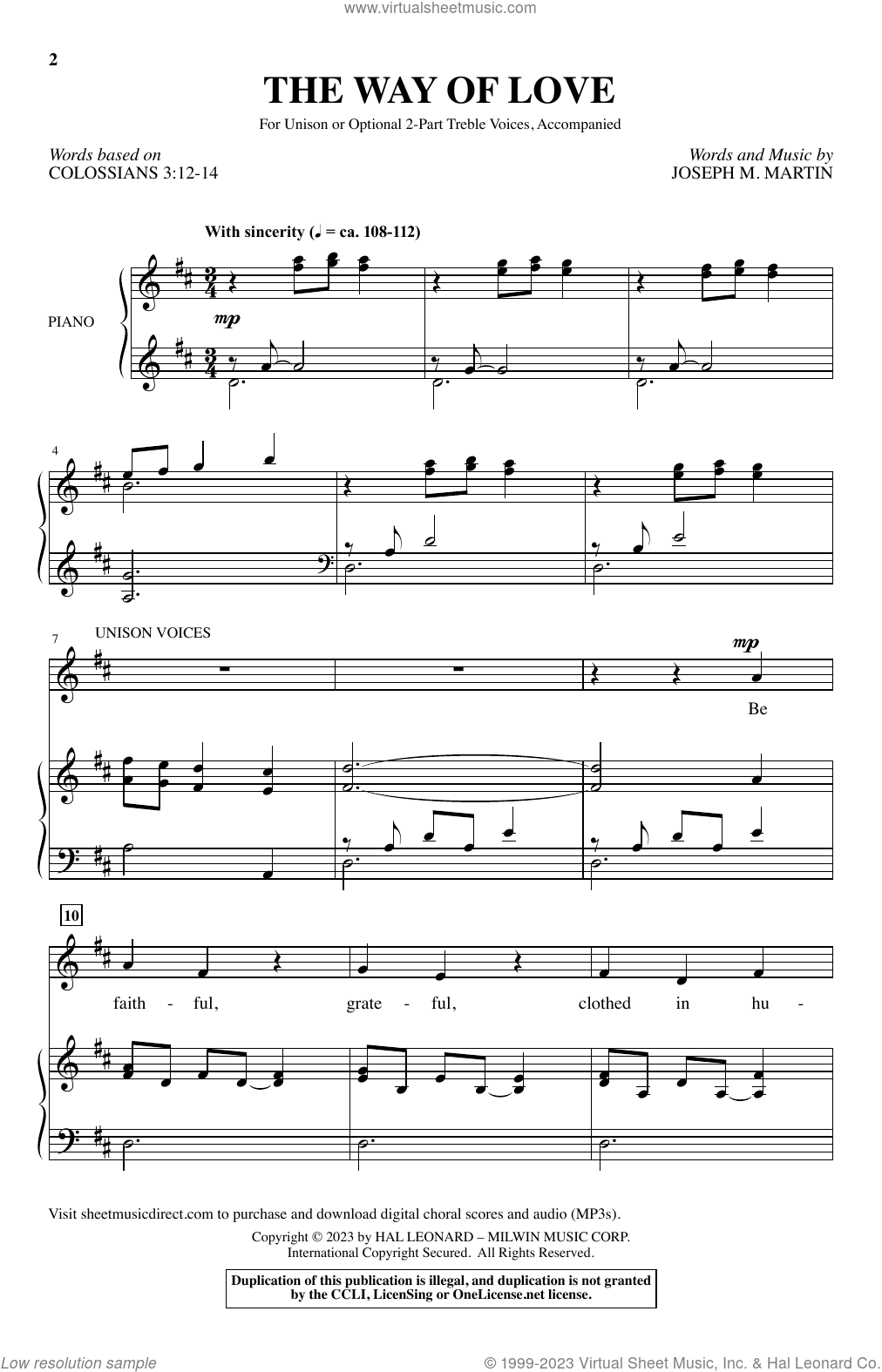 The Way Of Love sheet music for choir (Unison, 2-Part Treble)