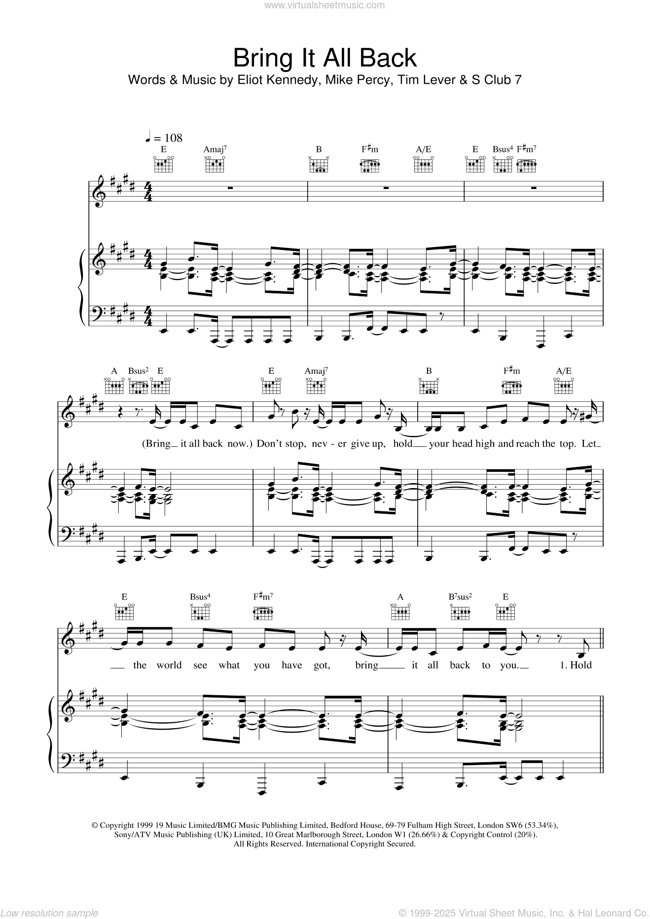 Kennedy - Bring It All Back sheet music for voice, piano or guitar