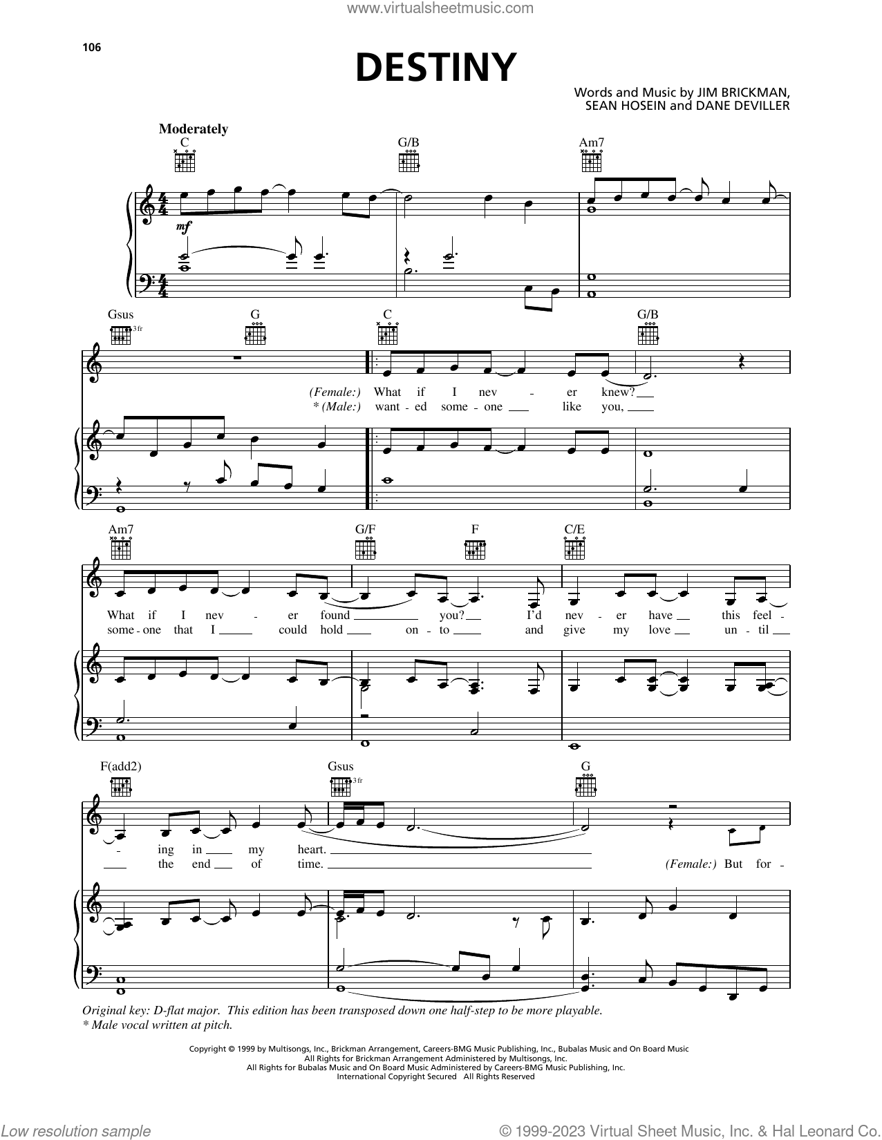 Jim Brickman: Destiny sheet music for voice, piano or guitar