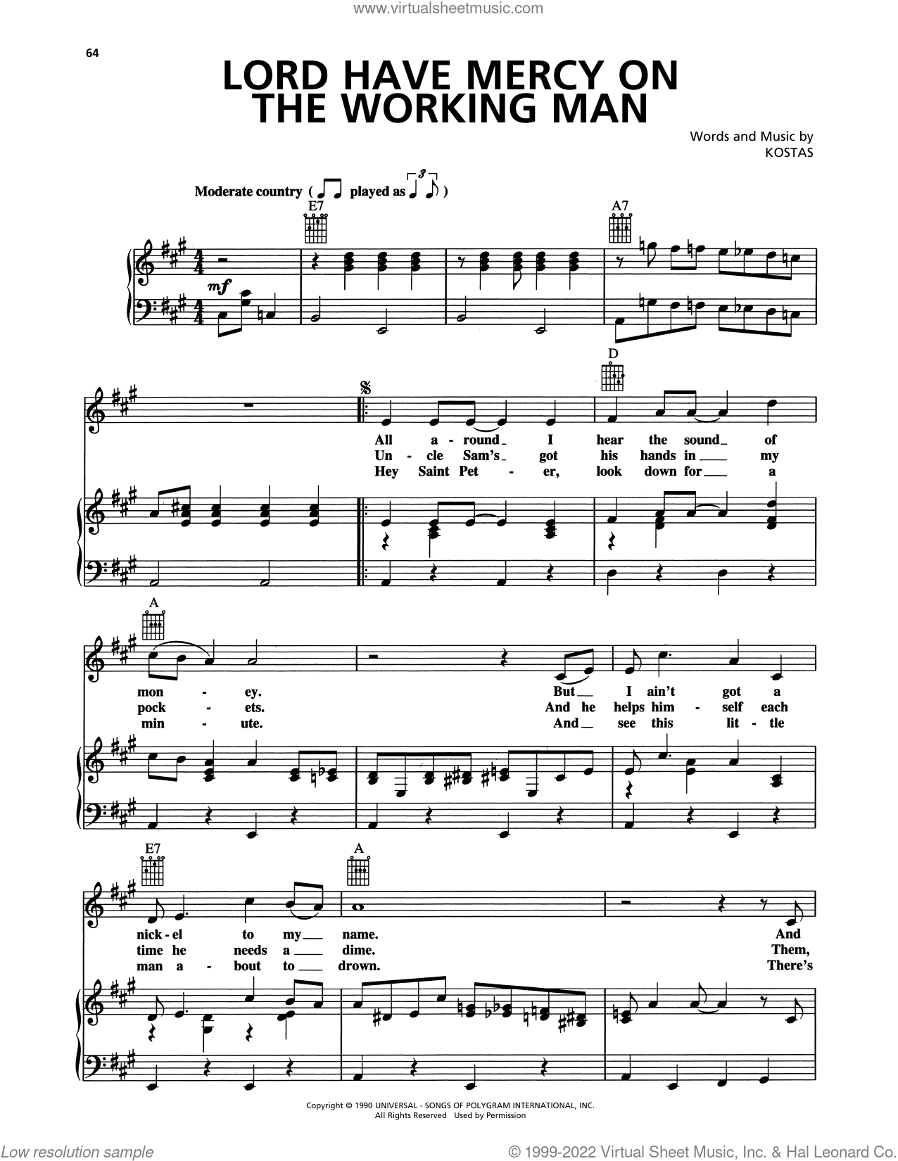 Lord Have Mercy On The Working Man sheet music for voice, piano or guitar