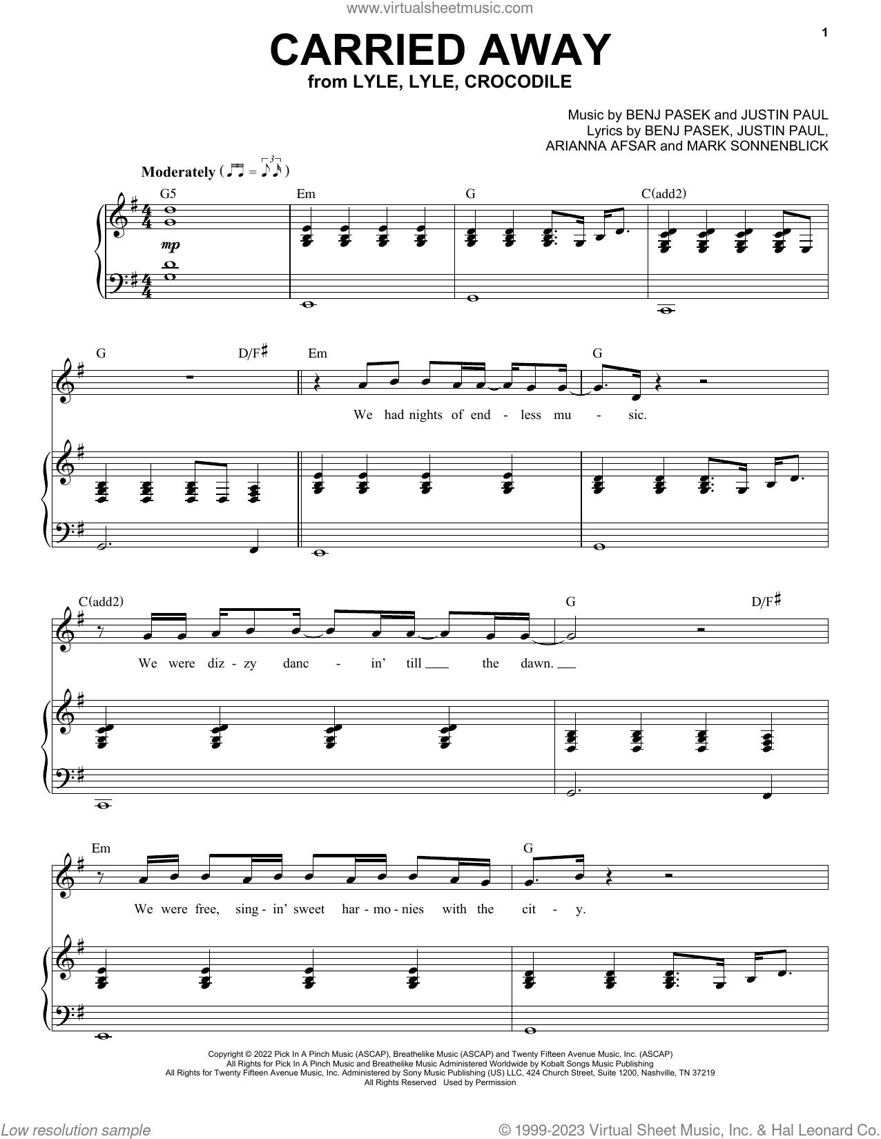 Carried Away (from Lyle, Lyle, Crocodile) sheet music for voice and piano