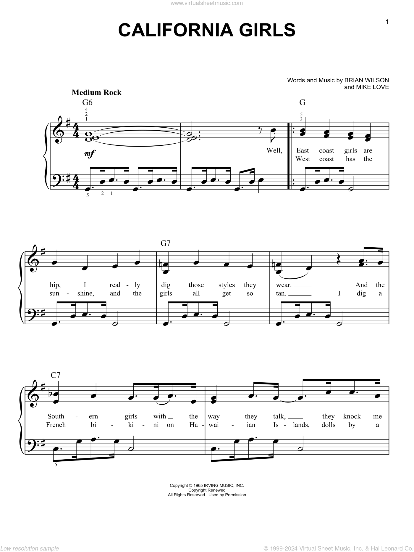 California Girls sheet music for piano solo (PDF-interactive)