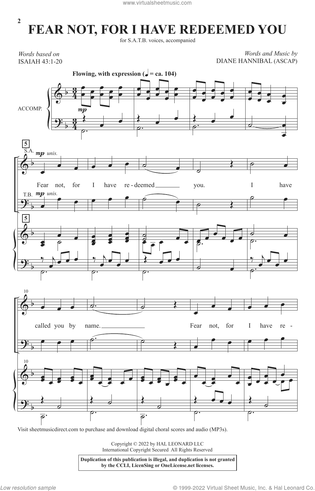 Fear Not, For I Have Redeemed You sheet music for choir (SATB: soprano ...