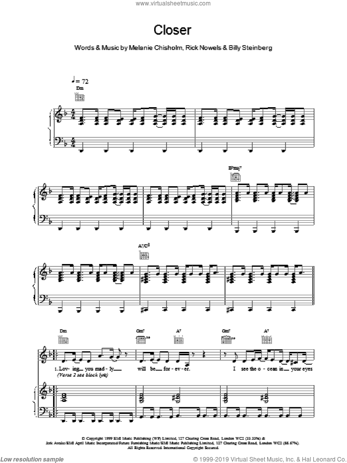 Chisholm Melanie: Closer sheet music for voice, piano or guitar