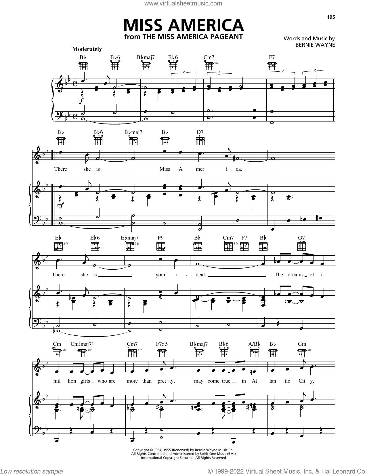 Miss America sheet music for voice, piano or guitar (PDF)