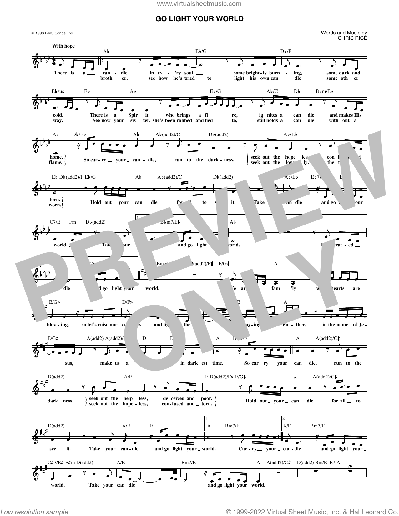 Go Light Your World sheet music (fake book) (PDF)