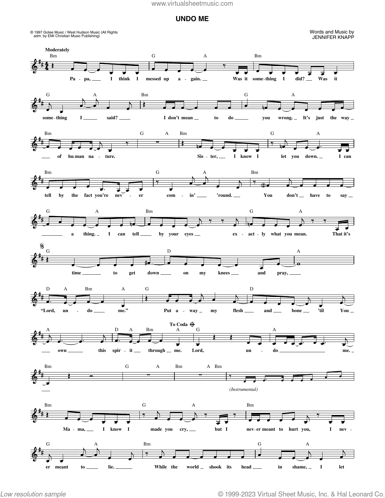 Undo Me sheet music for voice and other instruments (fake book)