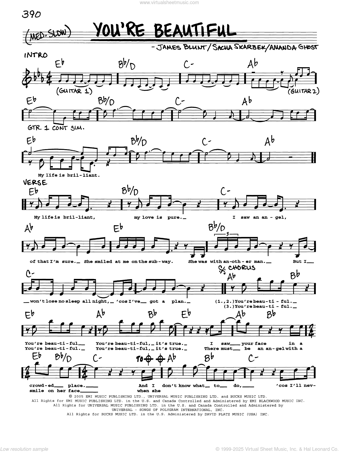 You're Beautiful sheet music (real book with lyrics) (PDF)