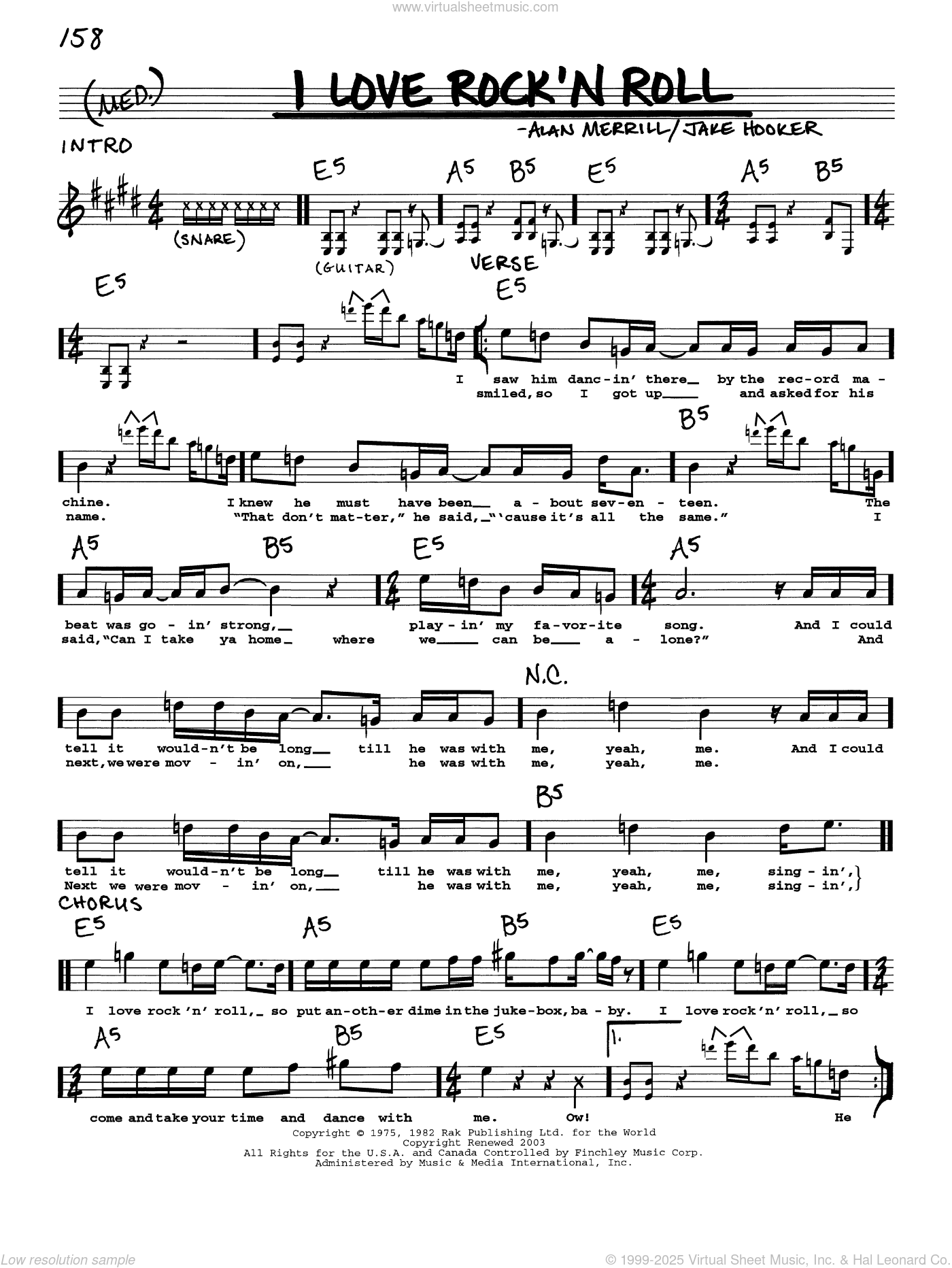 I Love Rock 'N Roll sheet music (real book with lyrics) (PDF)