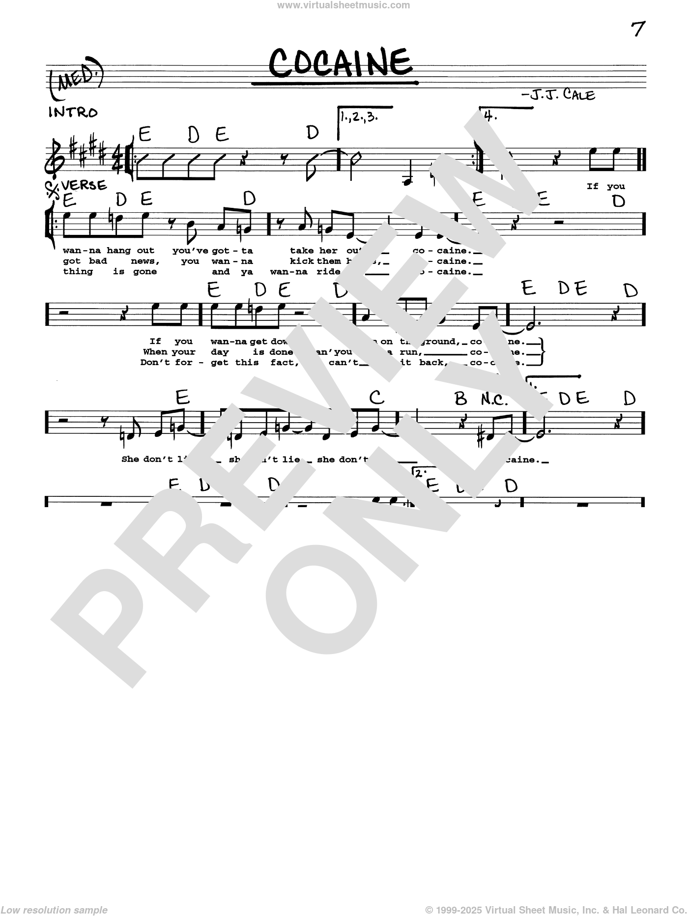 Cocaine sheet music (real book with lyrics) (PDF)