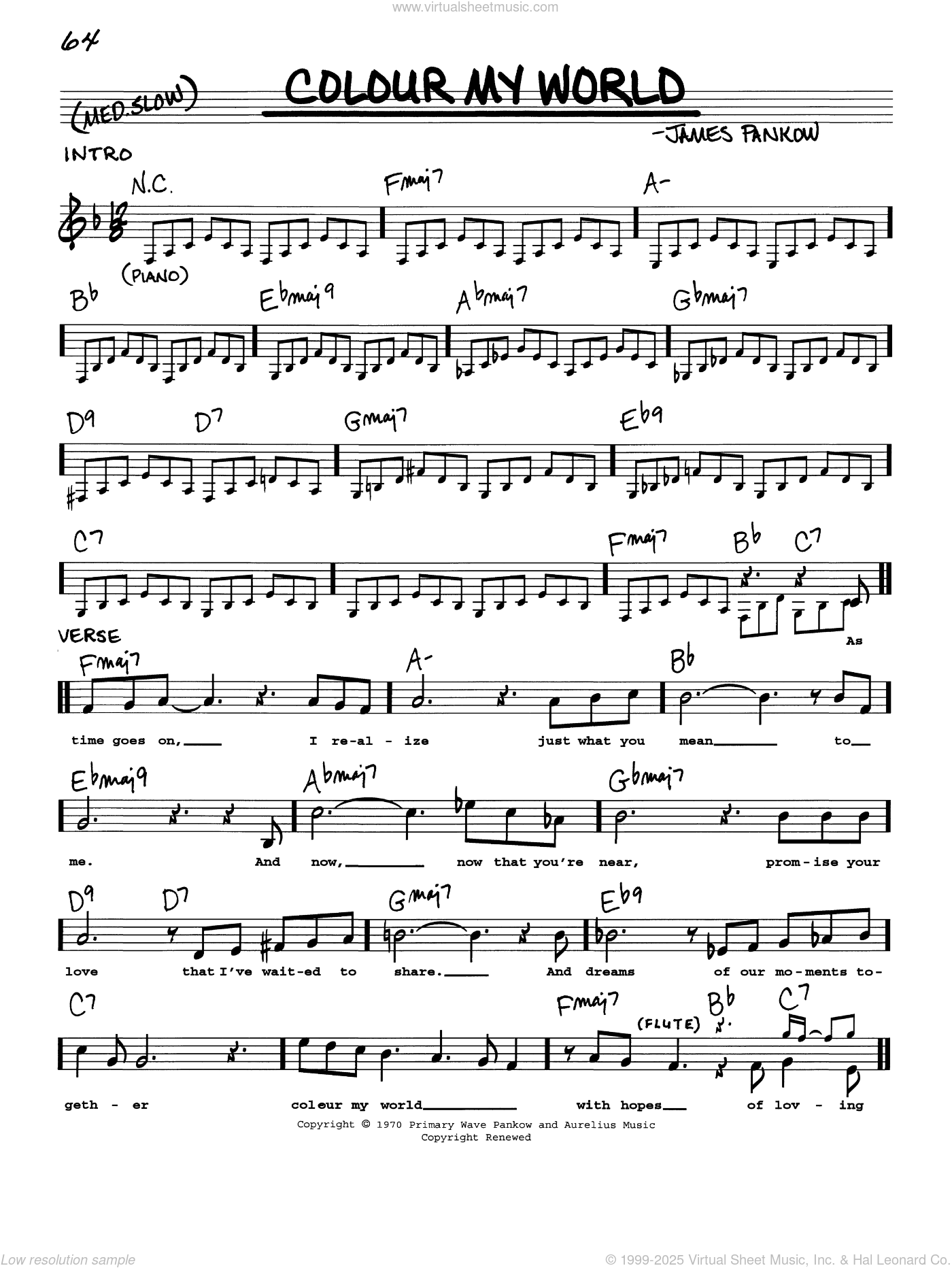 Colour My World sheet music (real book with lyrics) (PDF)