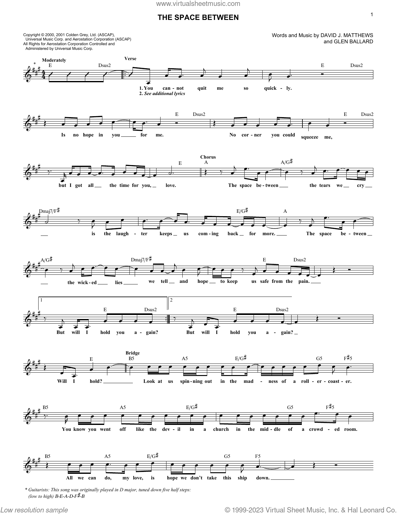 The Space Between sheet music (fake book) (PDF-interactive)