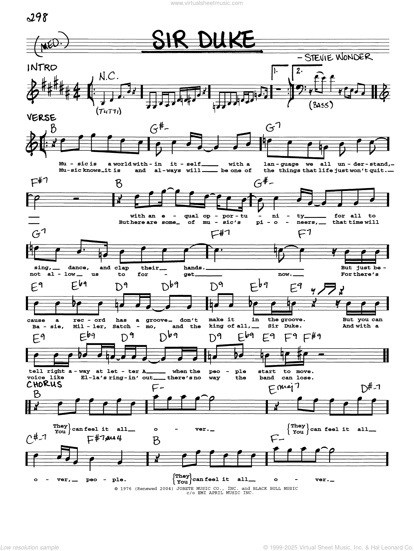 Sir Duke sheet music (real book with lyrics) (PDF)