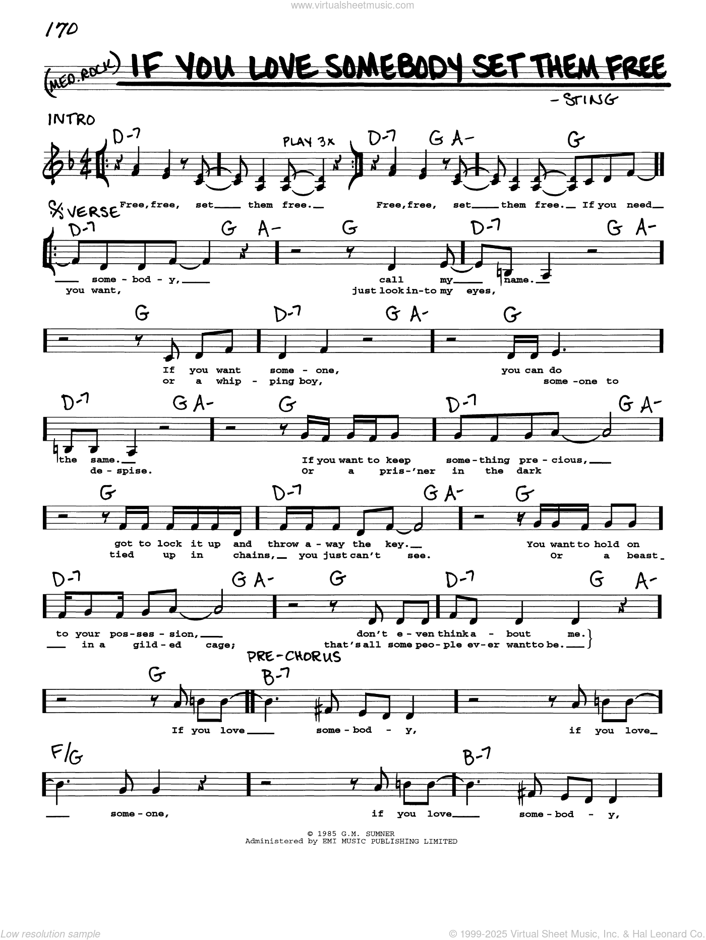 If You Love Somebody Set Them Free sheet music (real book with lyrics)