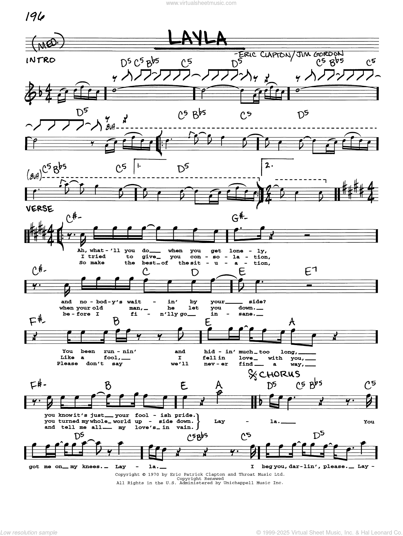 Layla sheet music (real book with lyrics) (PDF)