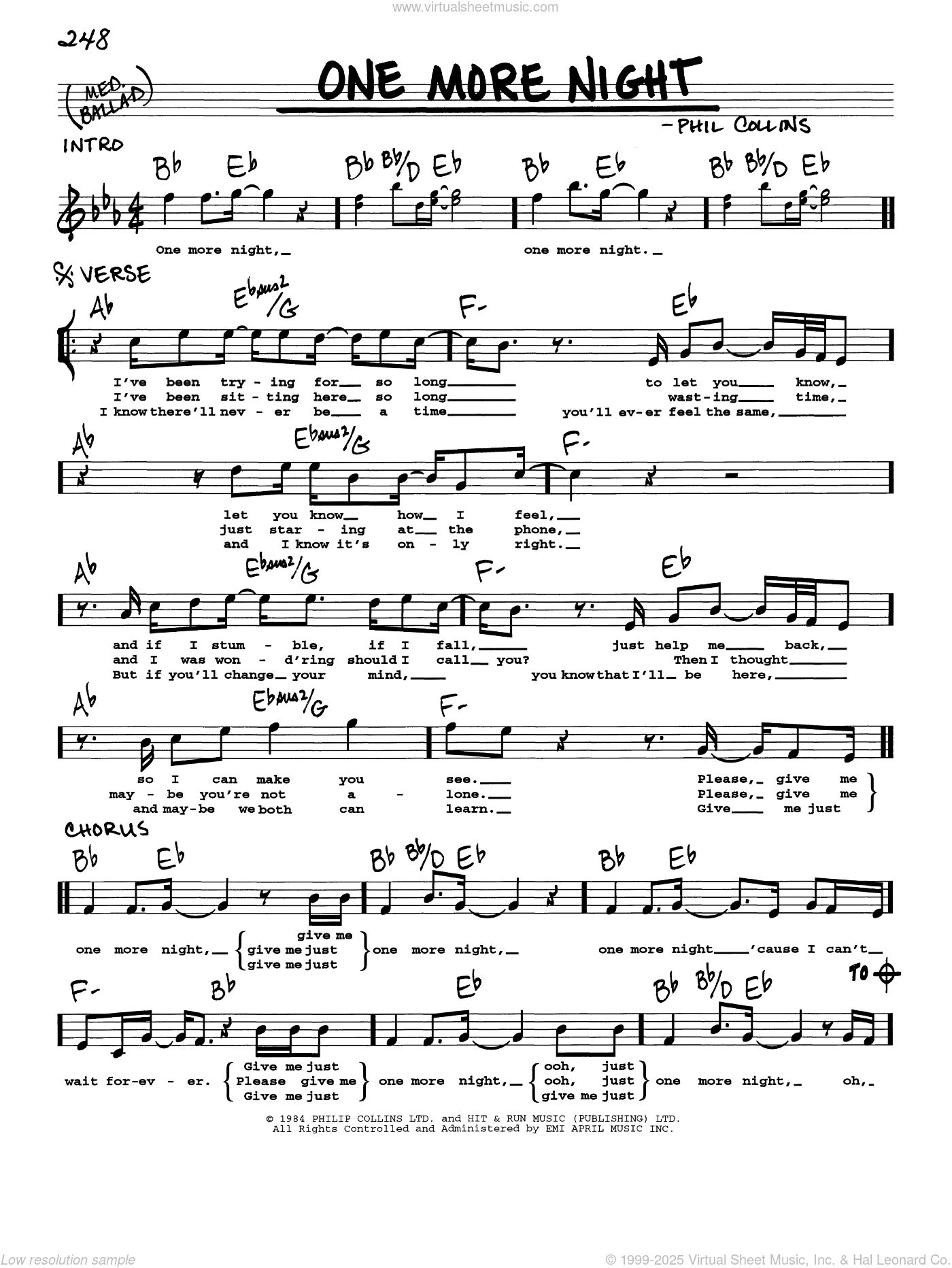 One More Night sheet music (real book with lyrics) (PDF)