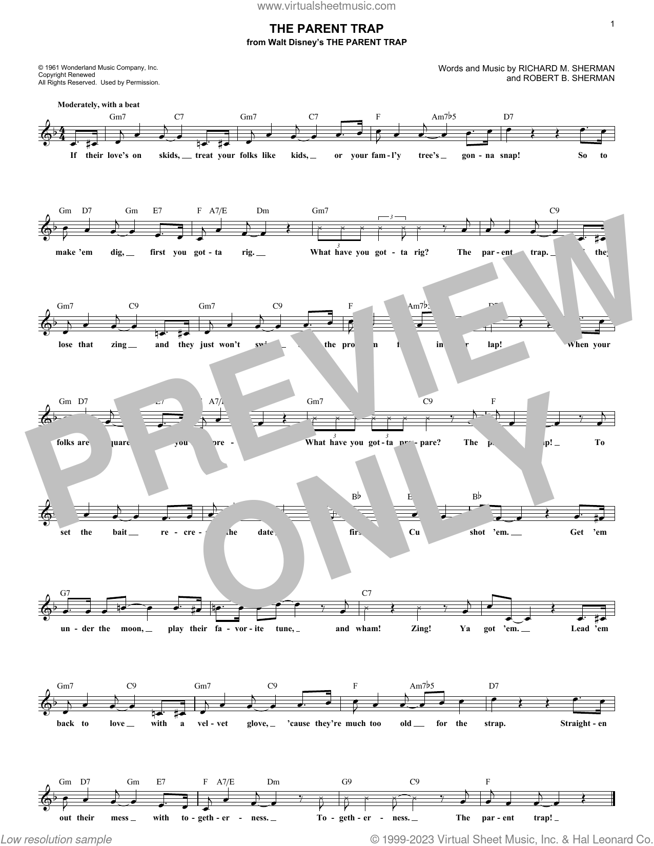 The Parent Trap sheet music (fake book) (PDF-interactive)