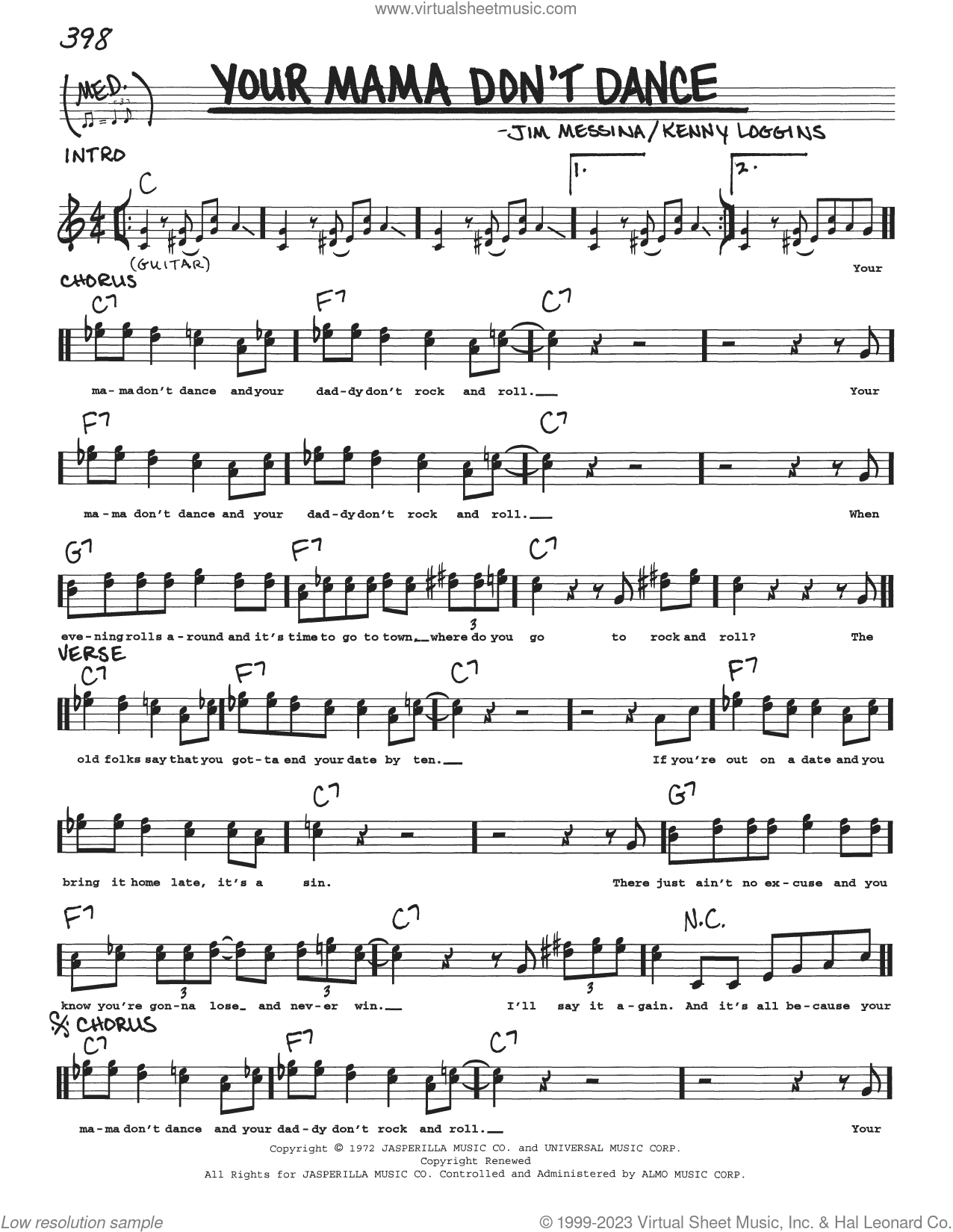 Your Mama Don't Dance sheet music (real book with lyrics) (PDF)
