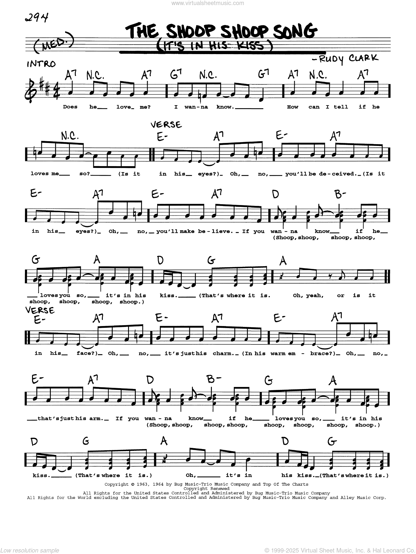 The Shoop Shoop Song (It's In His Kiss) sheet music (real book with lyrics)