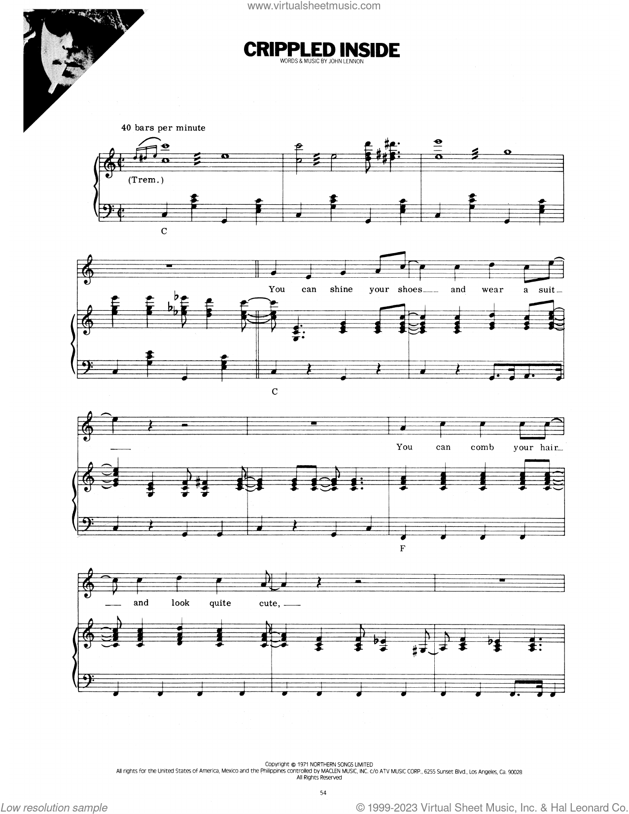 Crippled Inside sheet music for voice, piano or guitar (PDF)