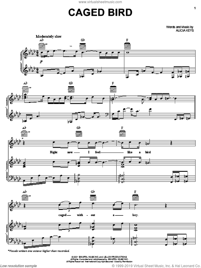 Caged Bird sheet music for voice, piano or guitar (PDF)