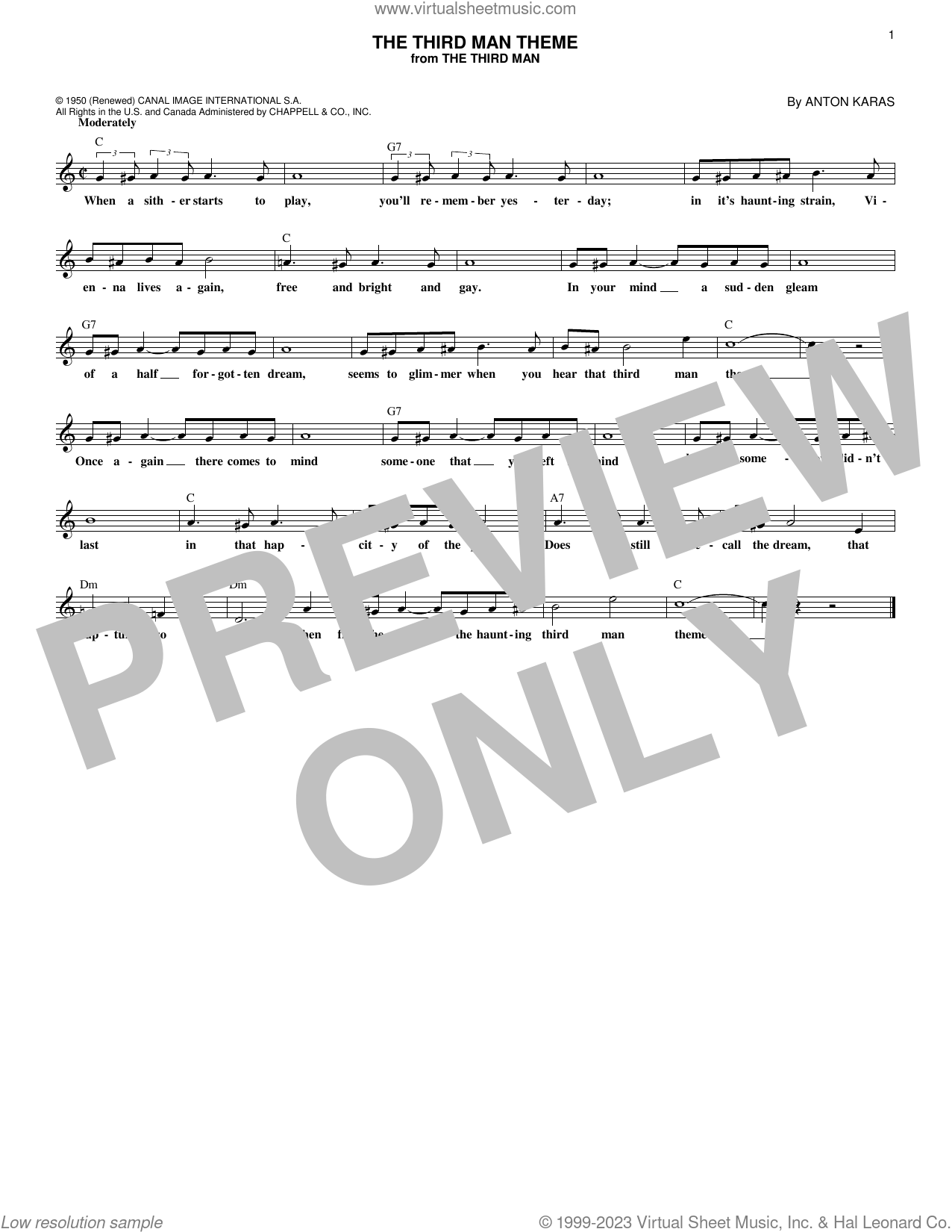 The Third Man Theme sheet music (fake book) (PDF-interactive)