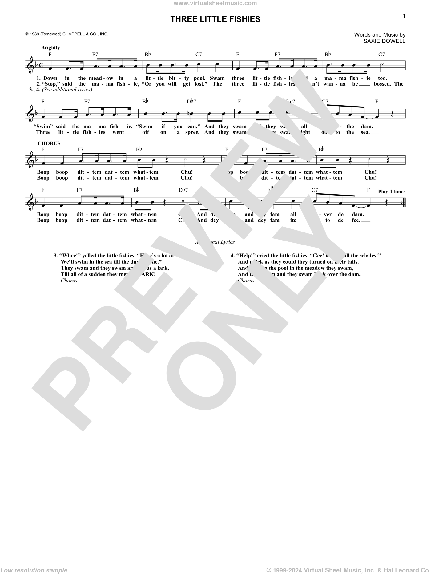 Three Little Fishies sheet music (fake book) (PDF-interactive)