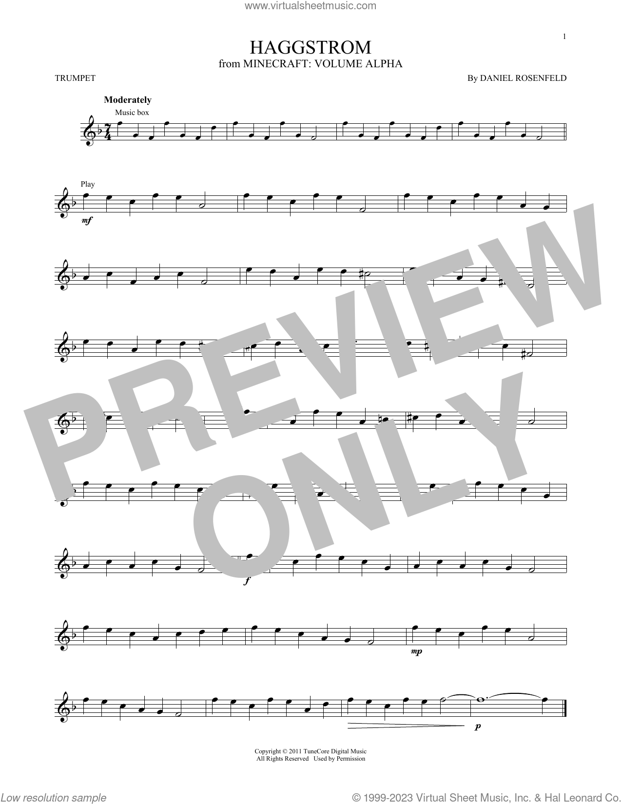 Haggstrom (from Minecraft) sheet music for trumpet solo (PDF)