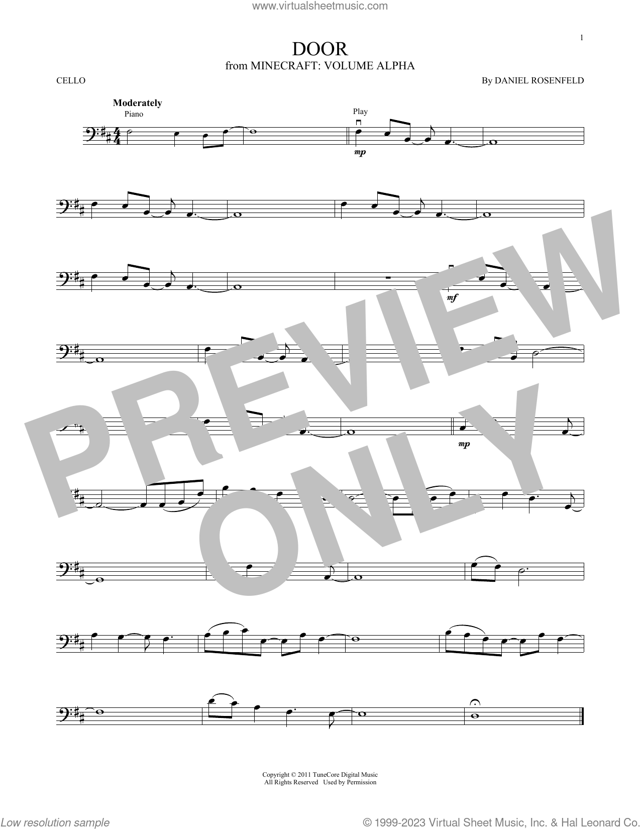Door (from Minecraft) sheet music for cello solo (PDF)