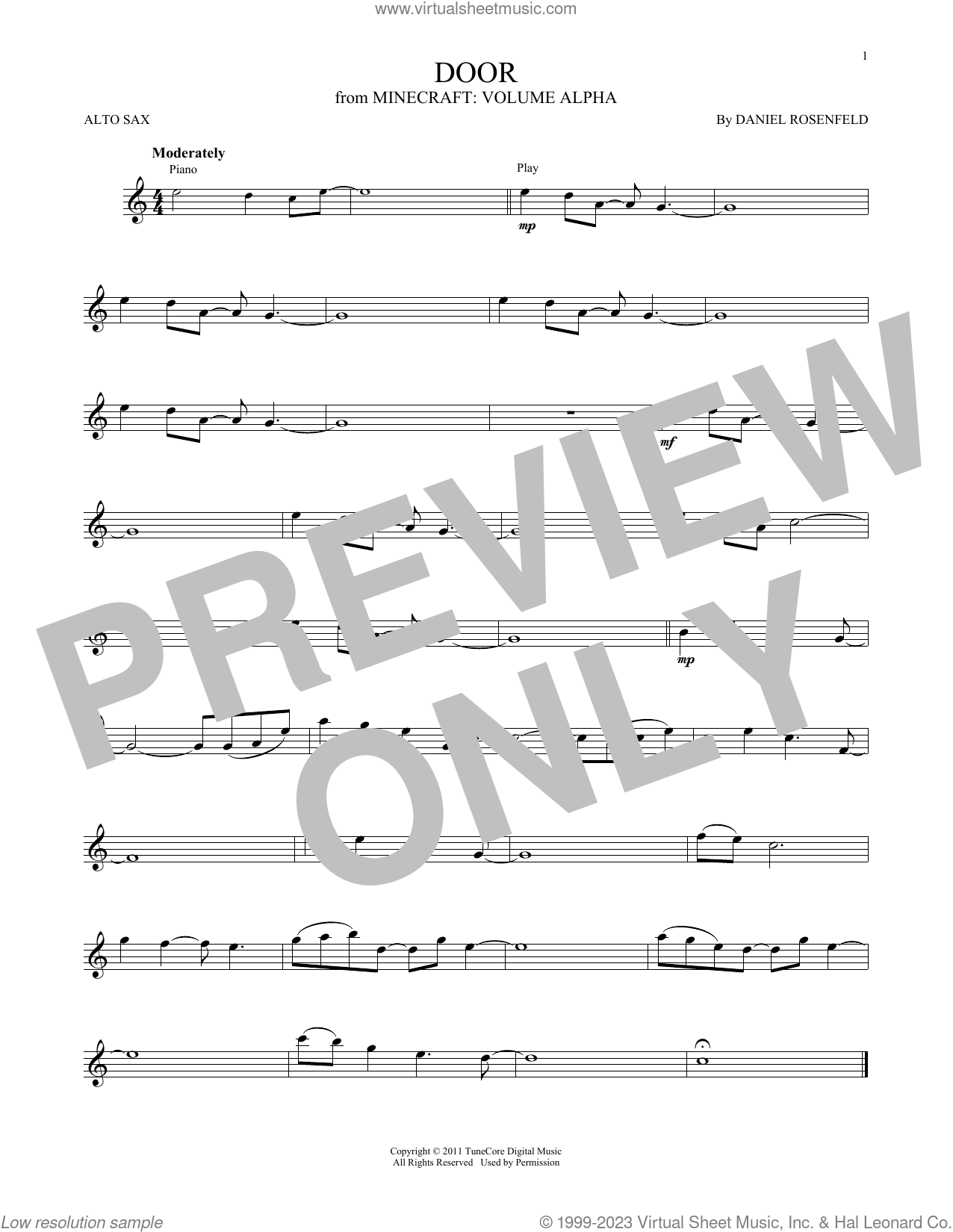 Door (from Minecraft) sheet music for alto saxophone solo (PDF)