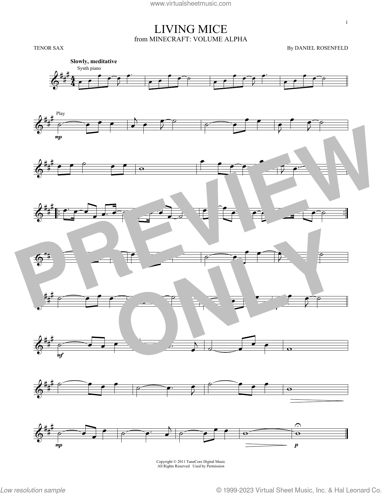 Living Mice (from Minecraft) sheet music for tenor saxophone solo