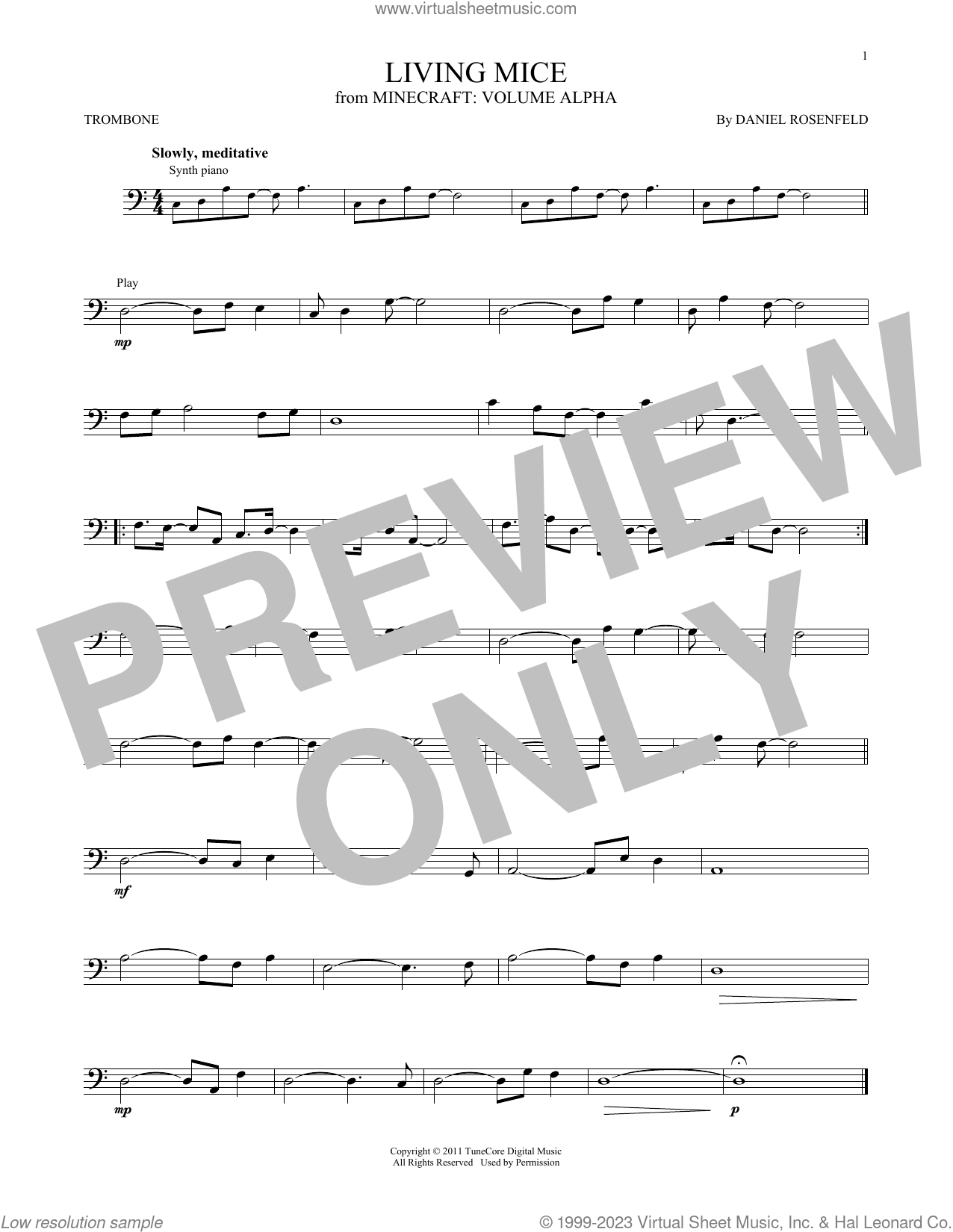 Living Mice (from Minecraft) sheet music for trombone solo (PDF)
