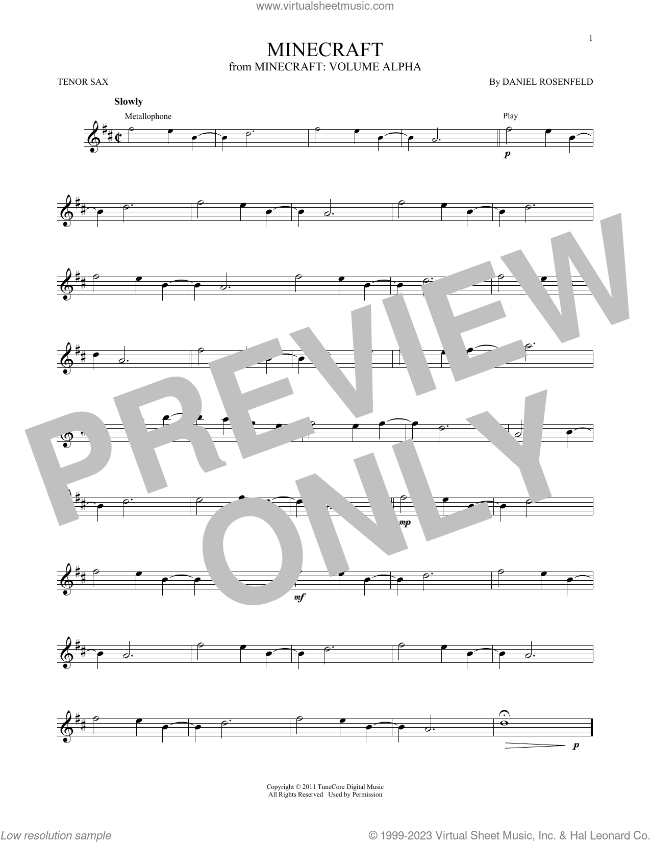 Minecraft sheet music for tenor saxophone solo (PDF-interactive)