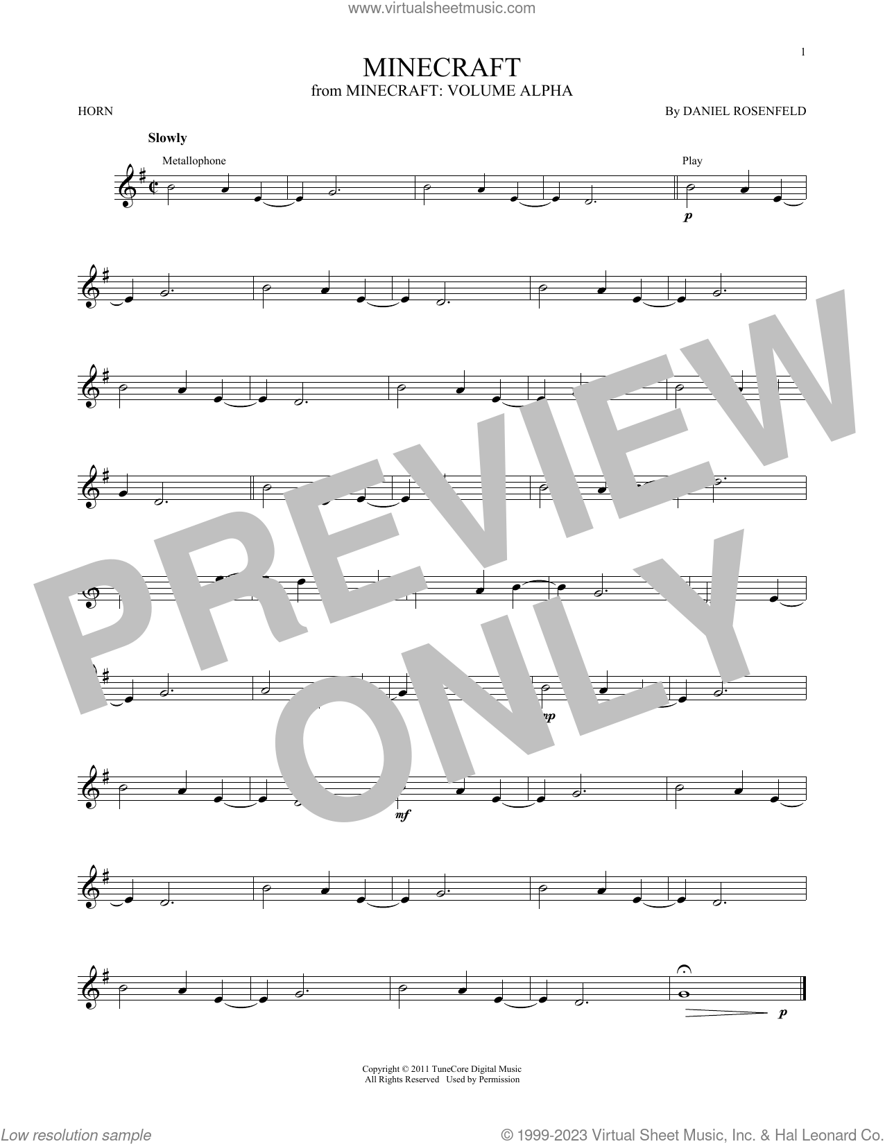 Minecraft sheet music for horn solo (PDF-interactive)