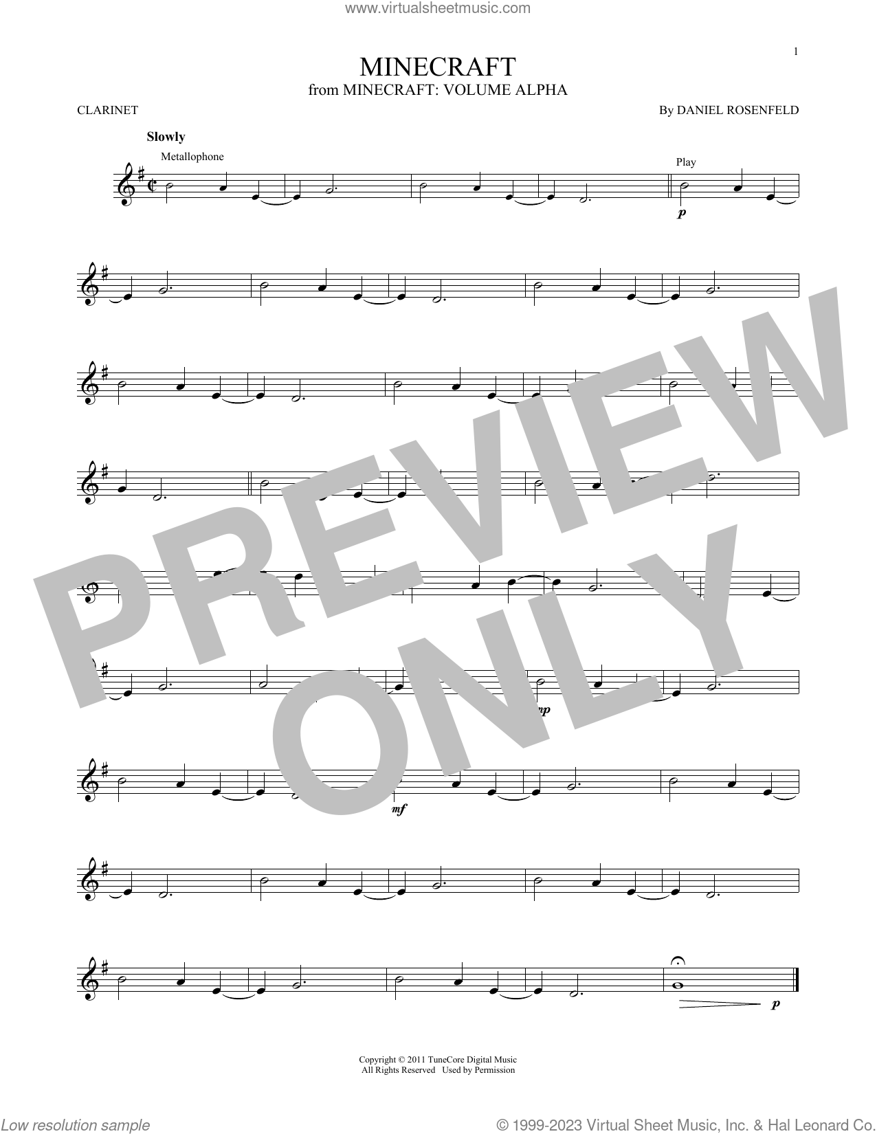 Minecraft sheet music for clarinet solo (PDF-interactive)
