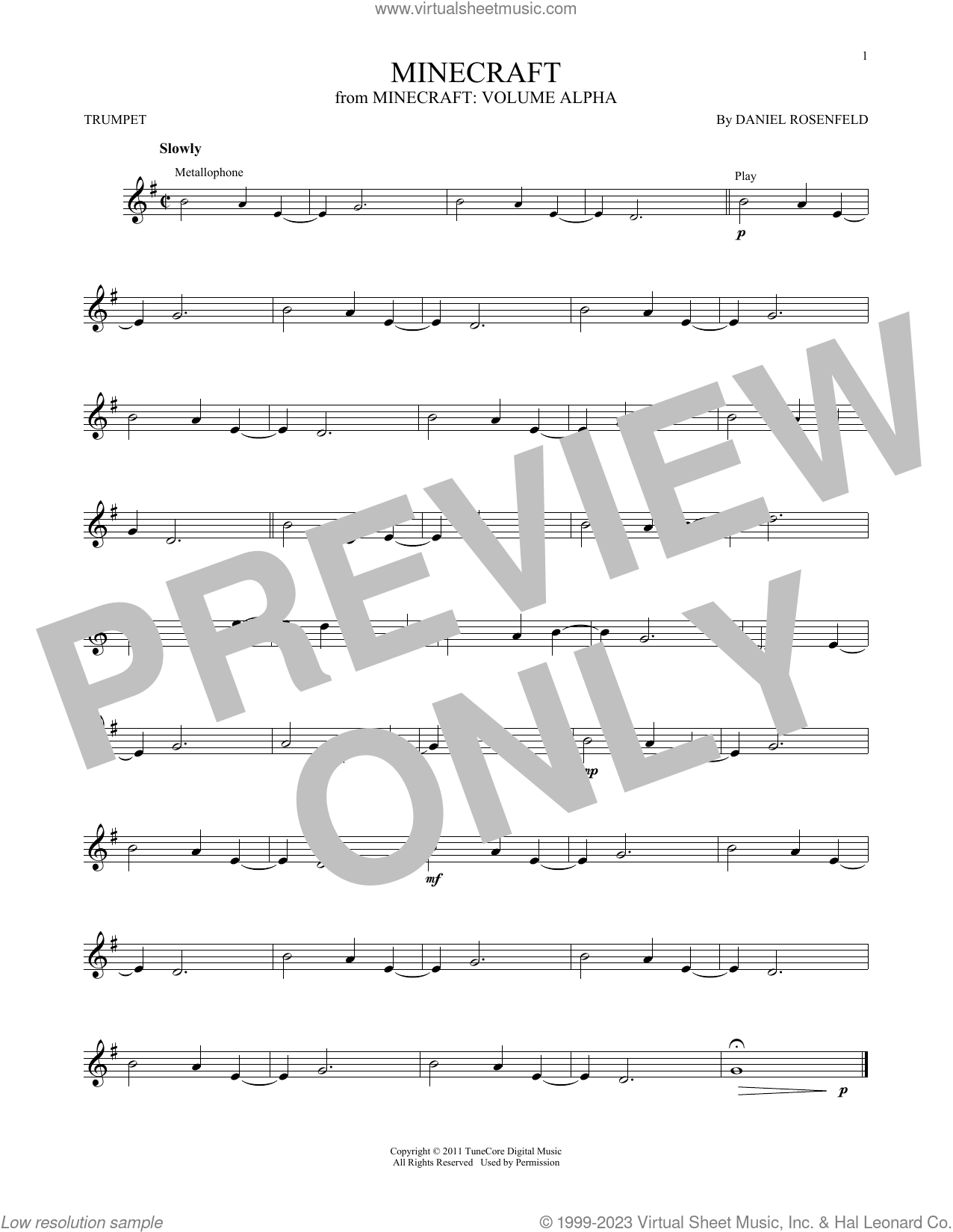 Minecraft sheet music for trumpet solo (PDF-interactive)