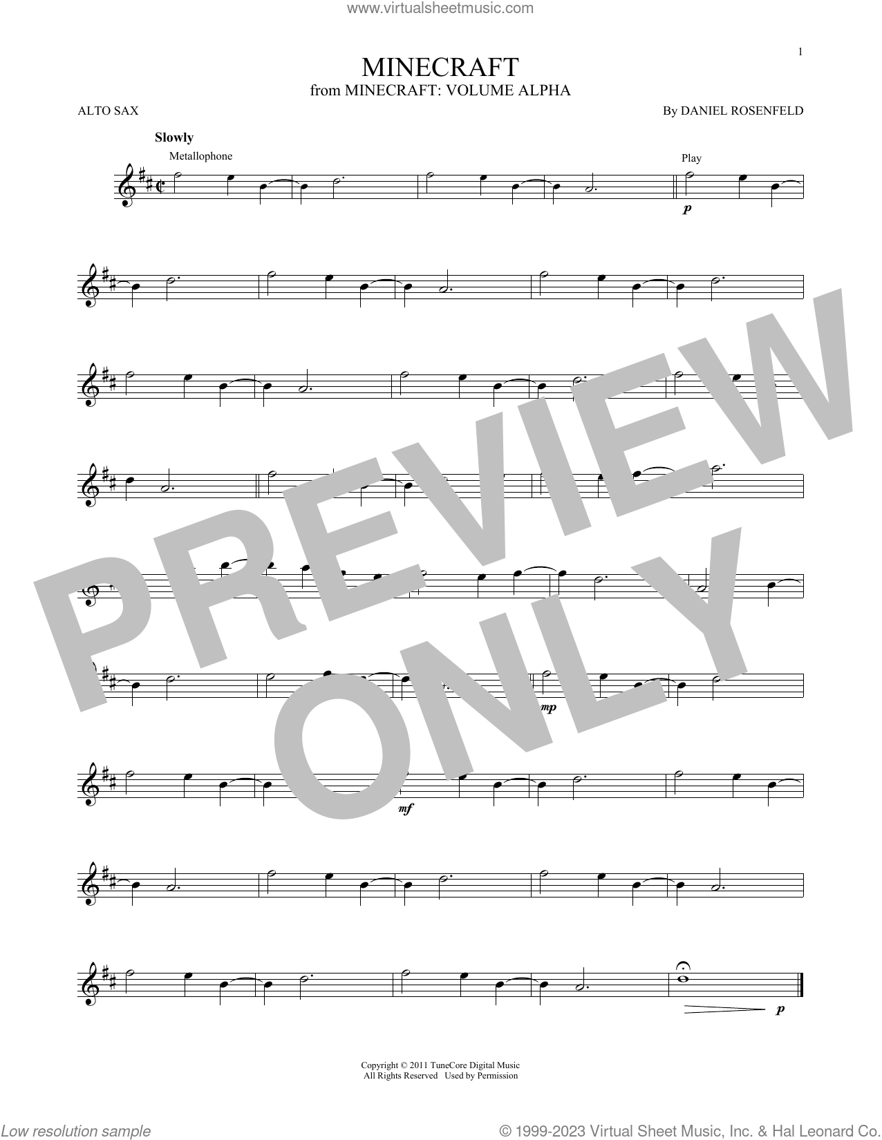 Minecraft sheet music for alto saxophone solo (PDF-interactive)