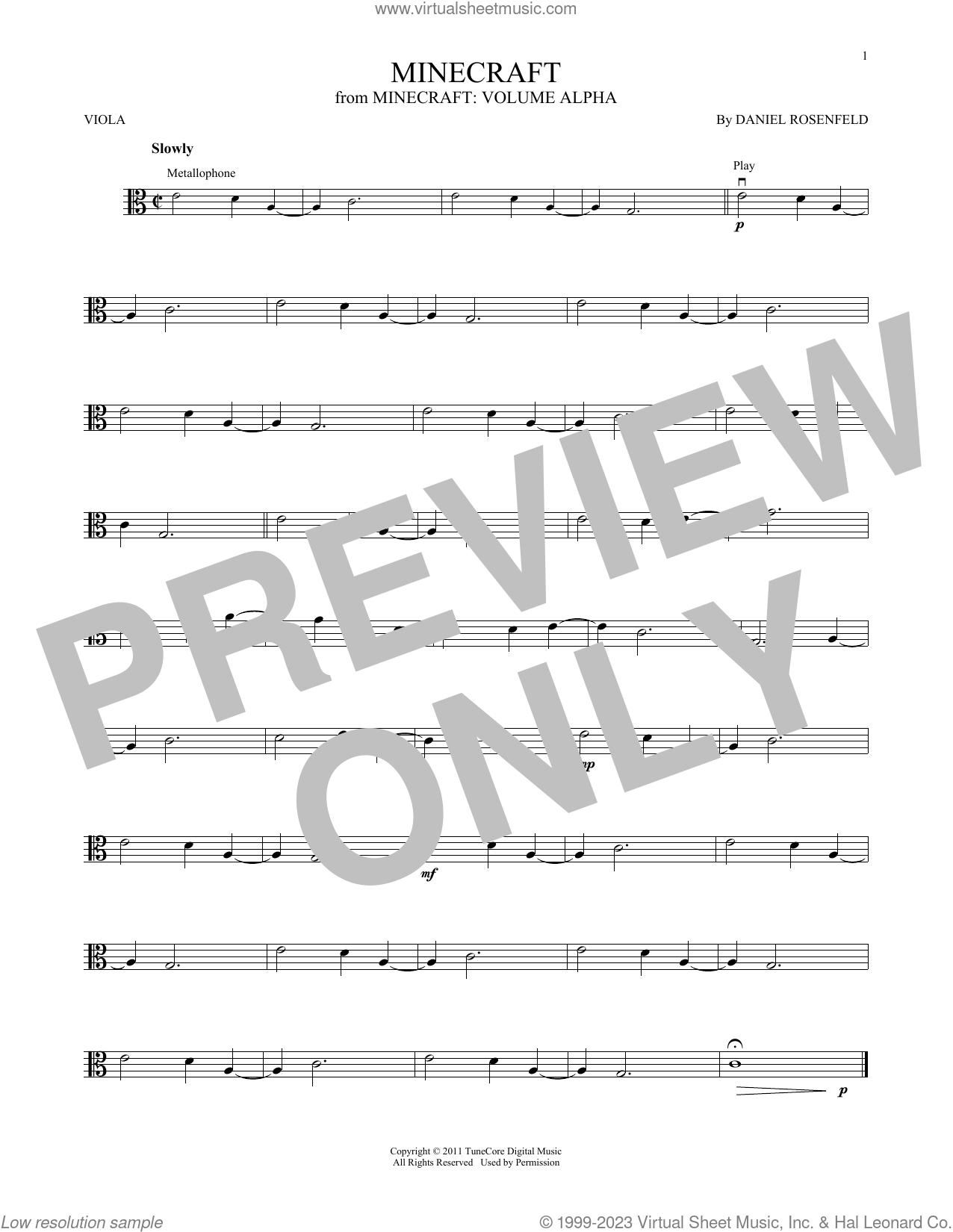 Minecraft sheet music for viola solo (PDF-interactive)