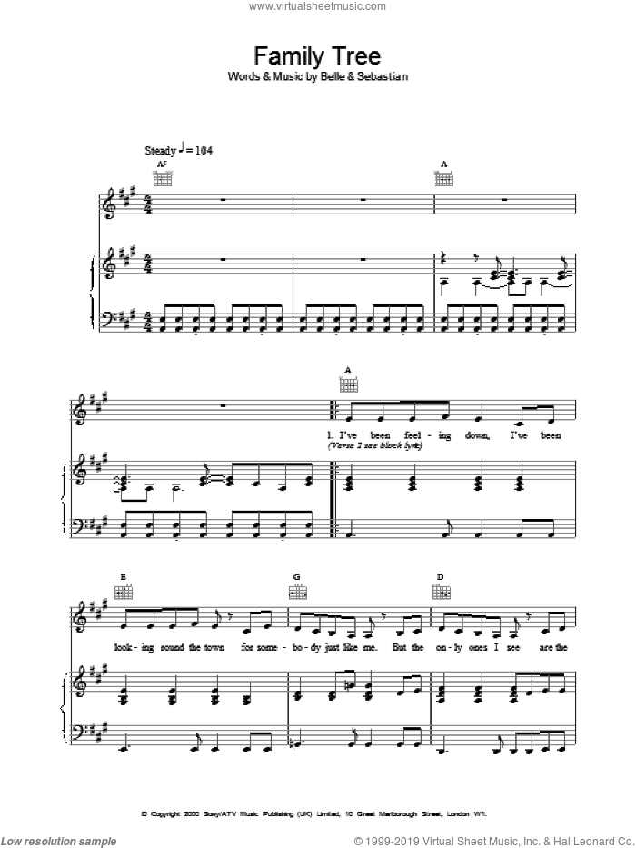 Family Tree sheet music for voice, piano or guitar (PDF)