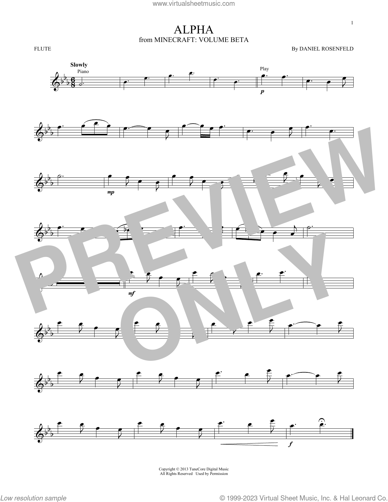 Alpha (from Minecraft) sheet music for flute solo (PDF)