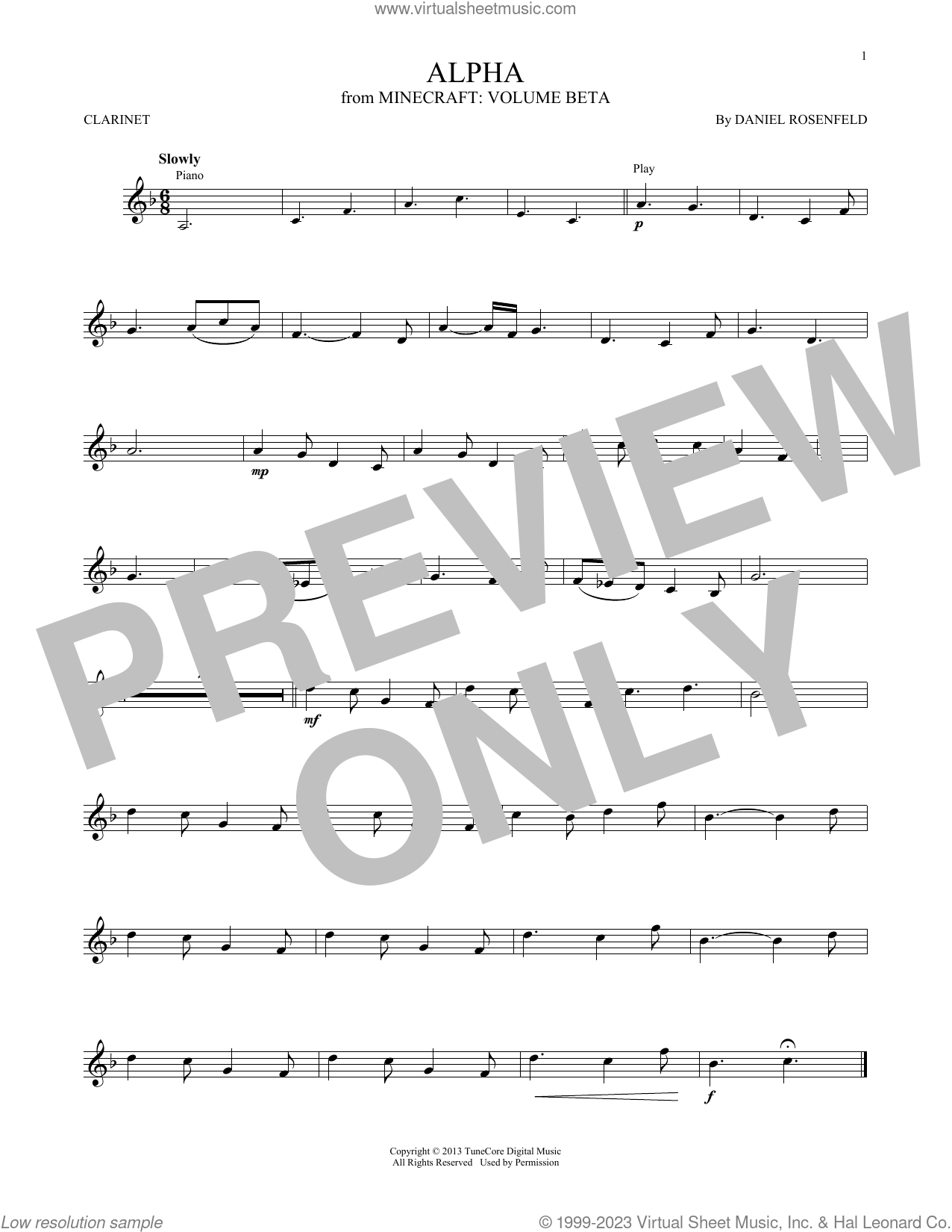 Alpha (from Minecraft) sheet music for clarinet solo (PDF)