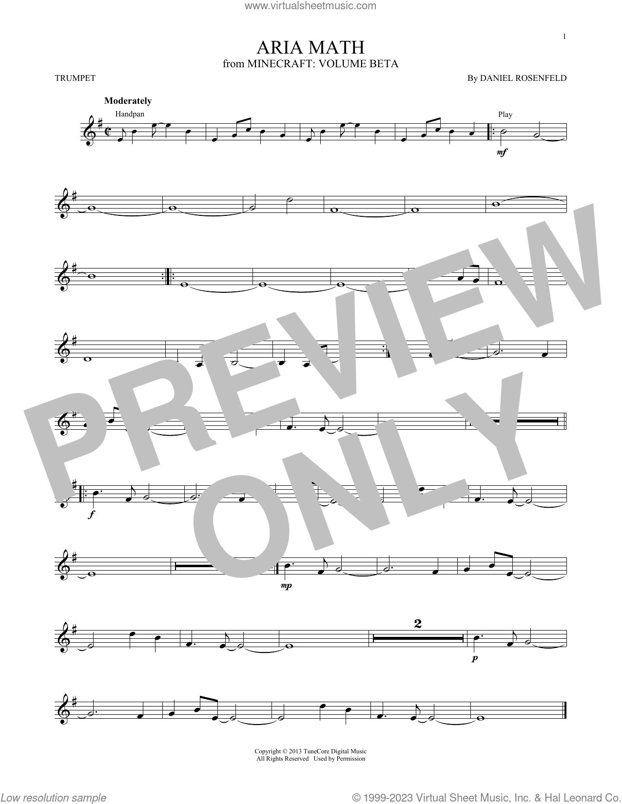Aria Math (from Minecraft) sheet music for trumpet solo (PDF)