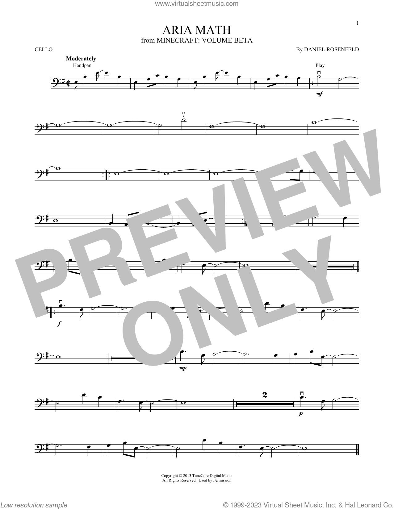 Aria Math (from Minecraft) sheet music for cello solo (PDF)